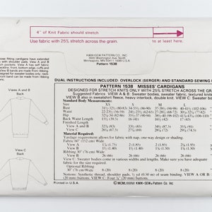 Kwik Sew Sewing Pattern 1538, Vintage Pattern, Misses' Cardigans, Size ...
