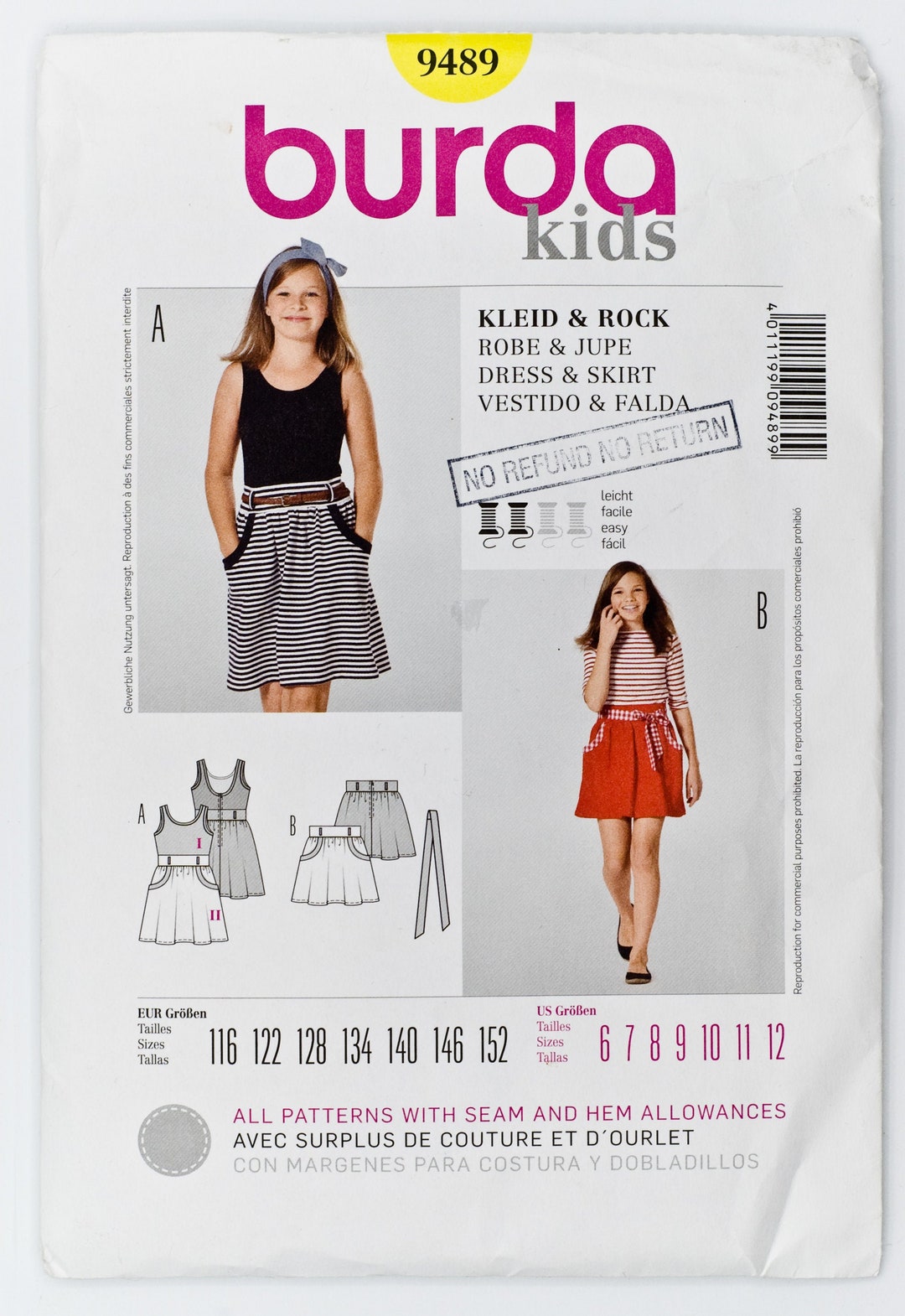 Burda Sewing Pattern 9489, Girls' Dress, Girls' Skirt, Kids Pattern ...