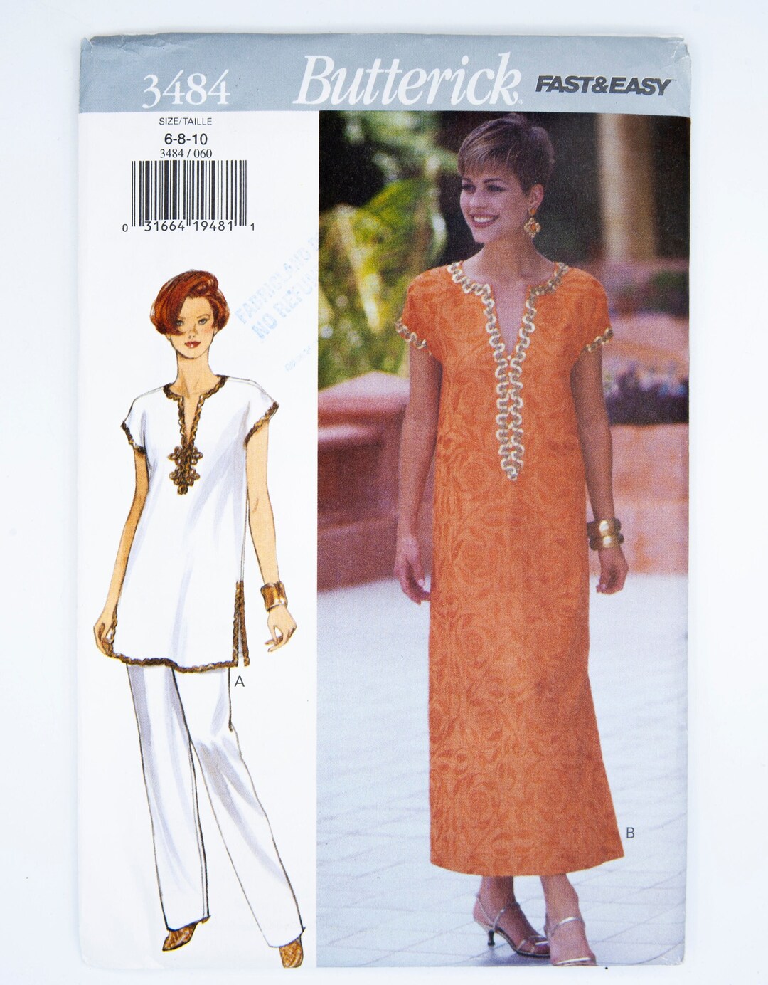 Butterick Sewing Pattern 3484, Vintage Pattern, Misses' Tunic, Dress ...