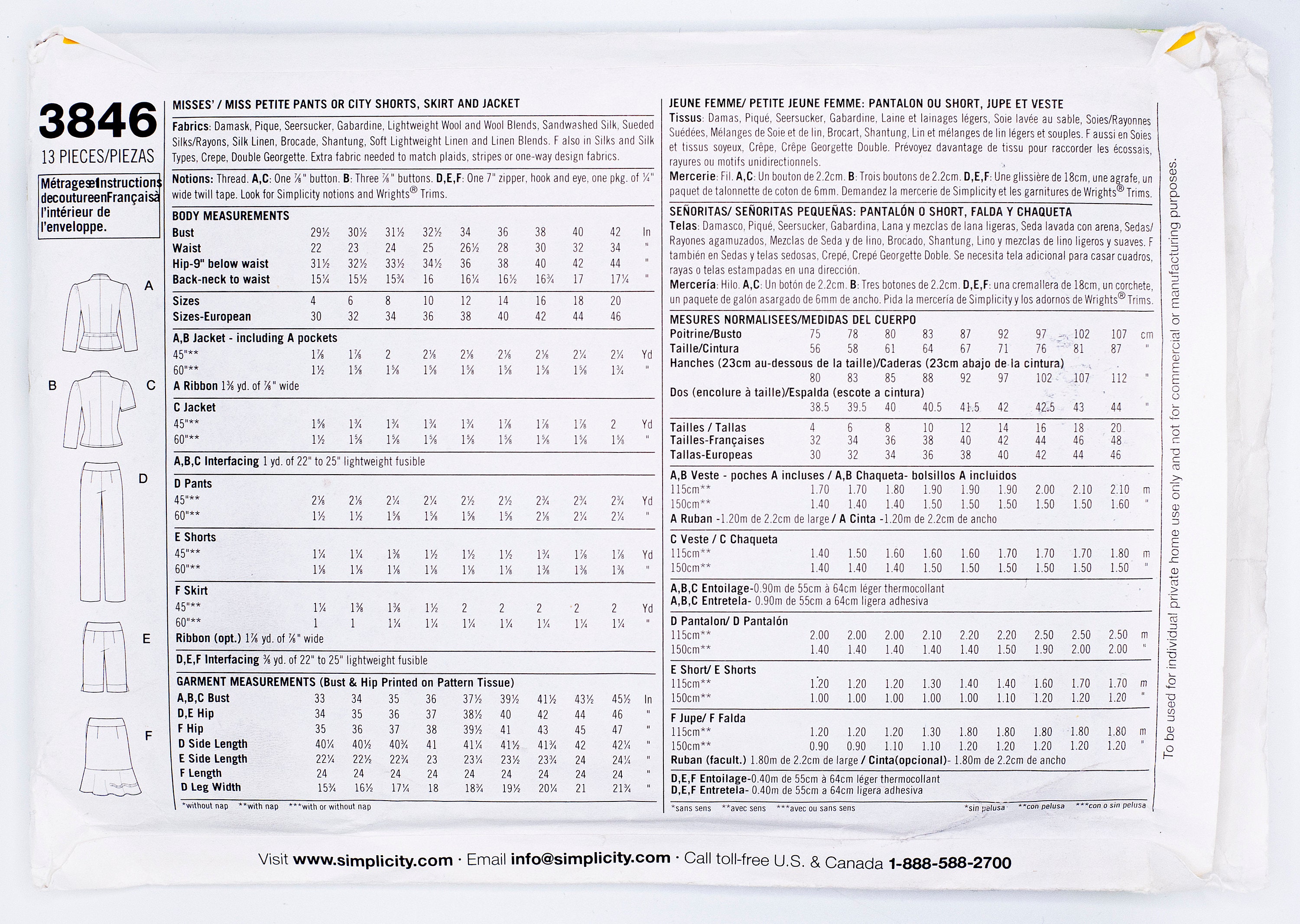 Simplicity Sewing Pattern 3846, Easy to Sew, Misses' Jacket, Skirt ...