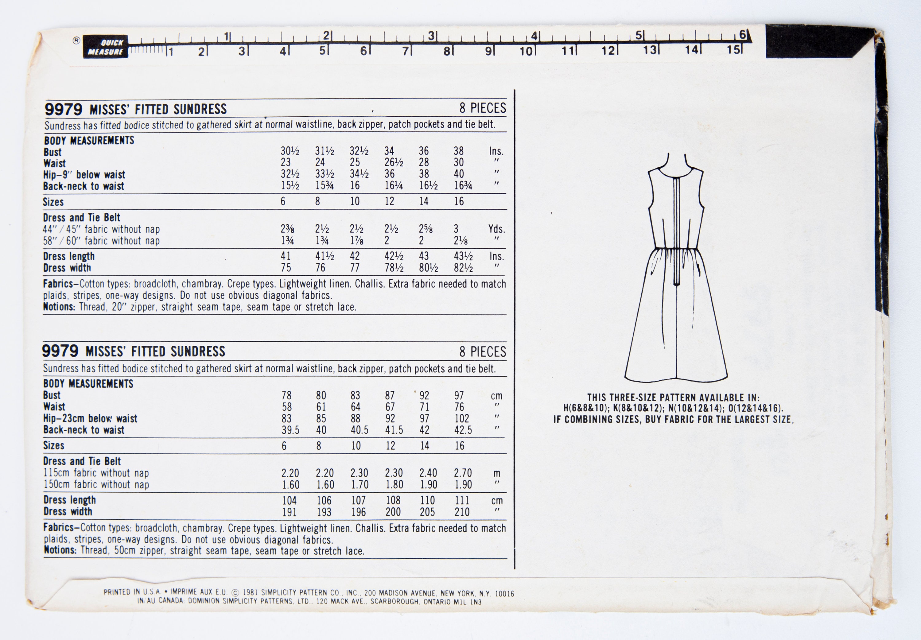 Simplicity Sewing Pattern 9979, Misses' Fitted Dress, ESP, Vintage ...