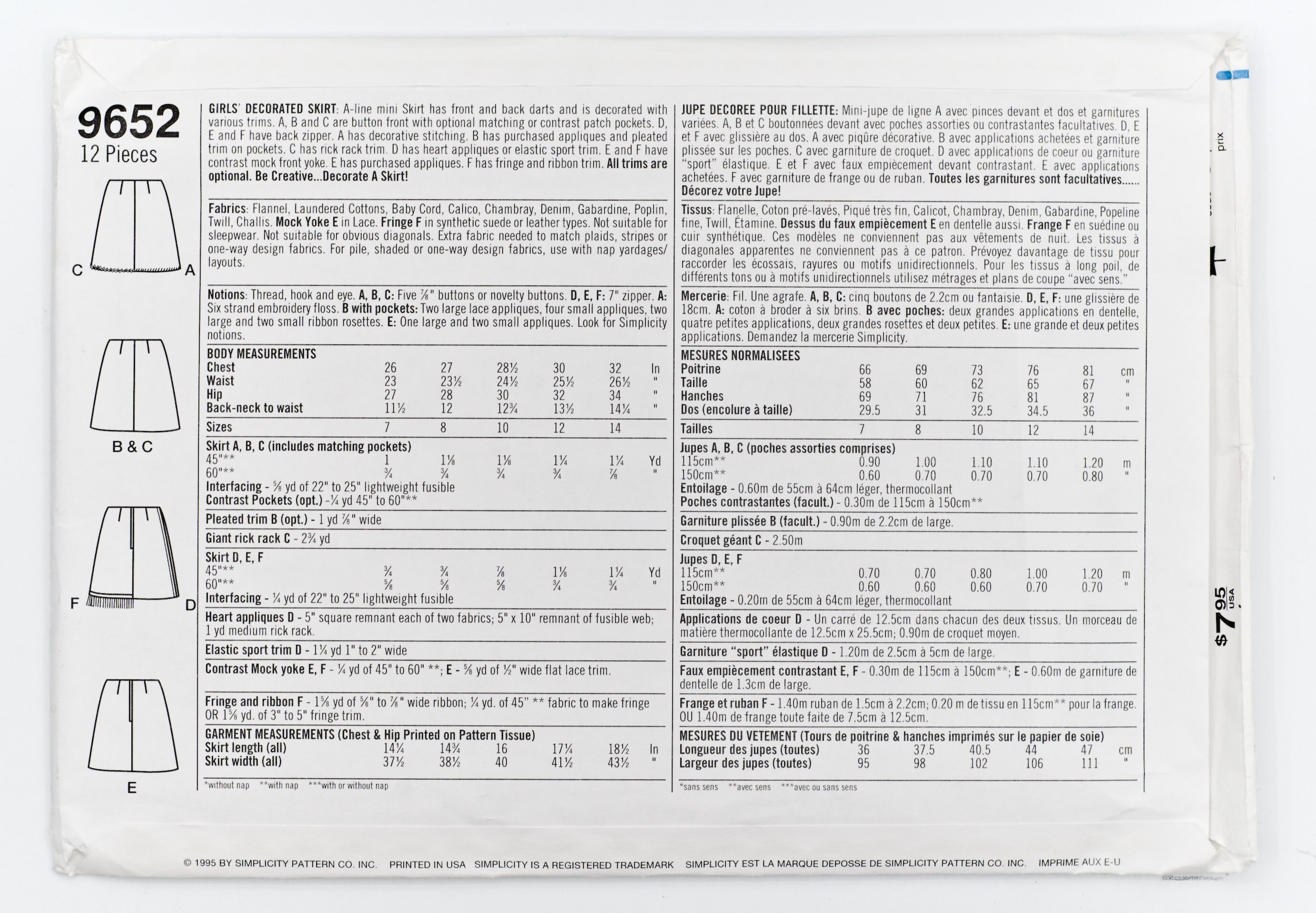 Simplicity Sewing Pattern 9652 Girls' Skirts Size AA - Etsy