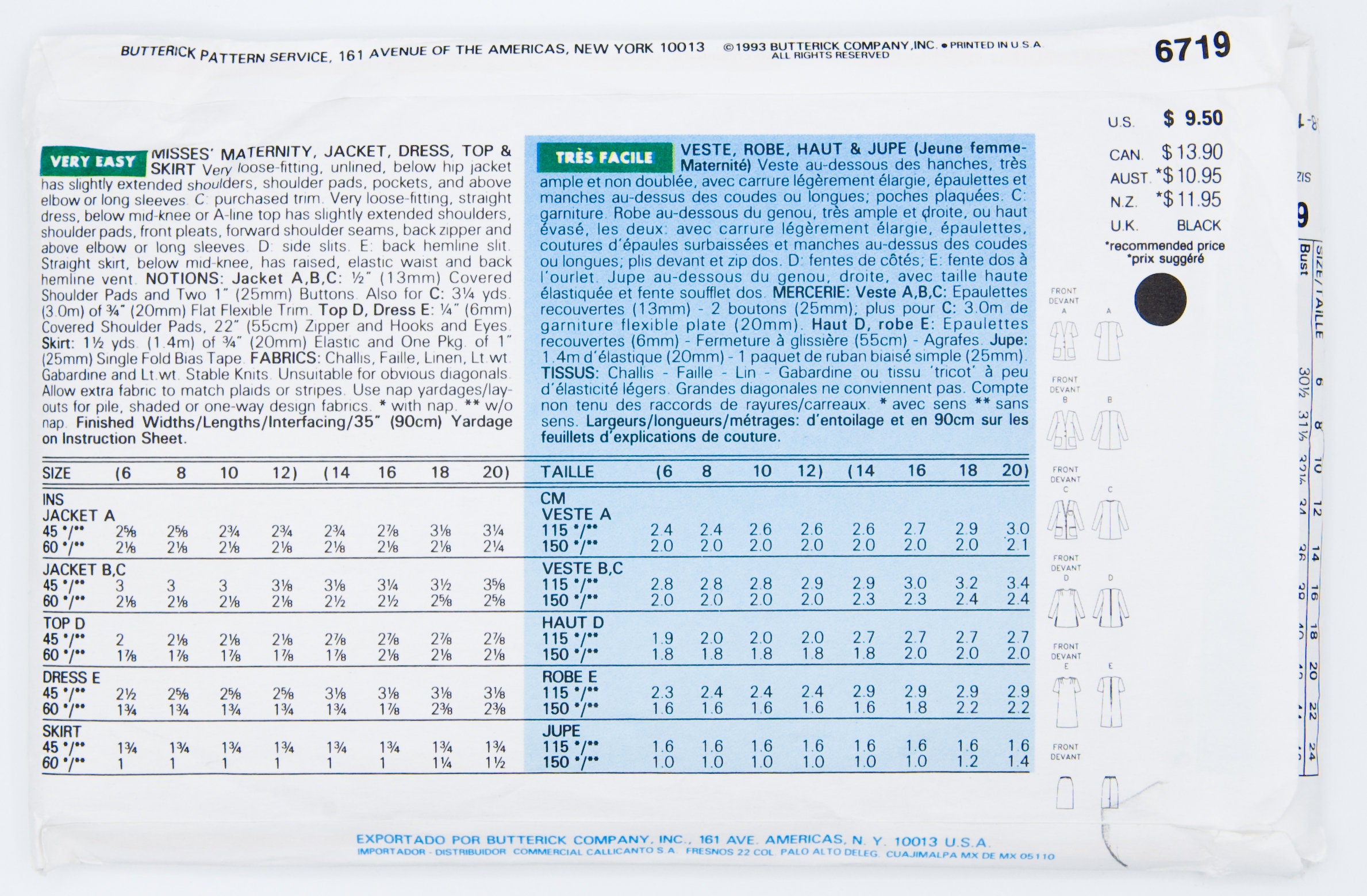 Butterick Sewing Pattern 6719, Misses' Maternity Jacket, Dress, Top ...