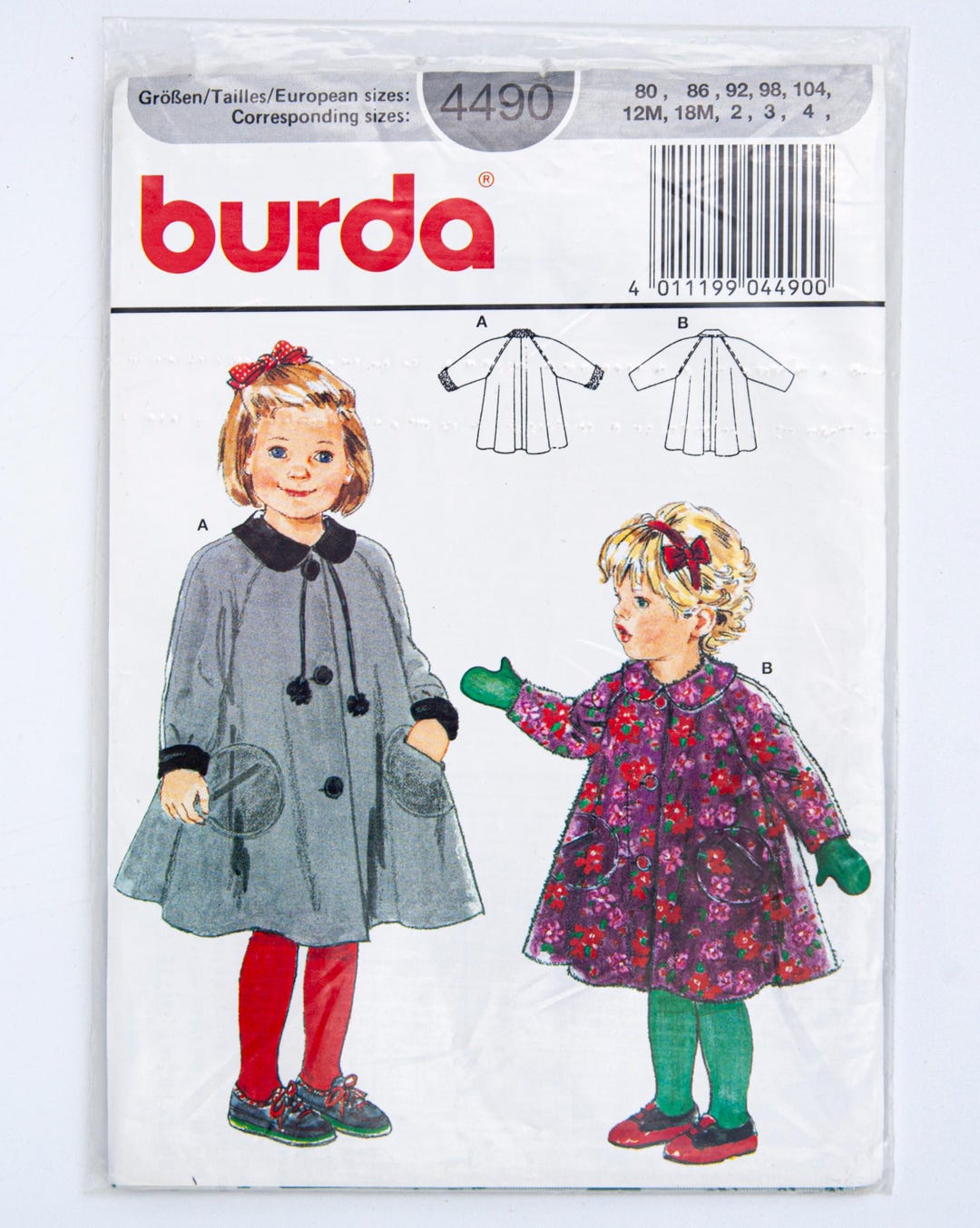 Burda Sewing Pattern 4490, Toddler's/ Girls' Coat, Vintage Pattern ...
