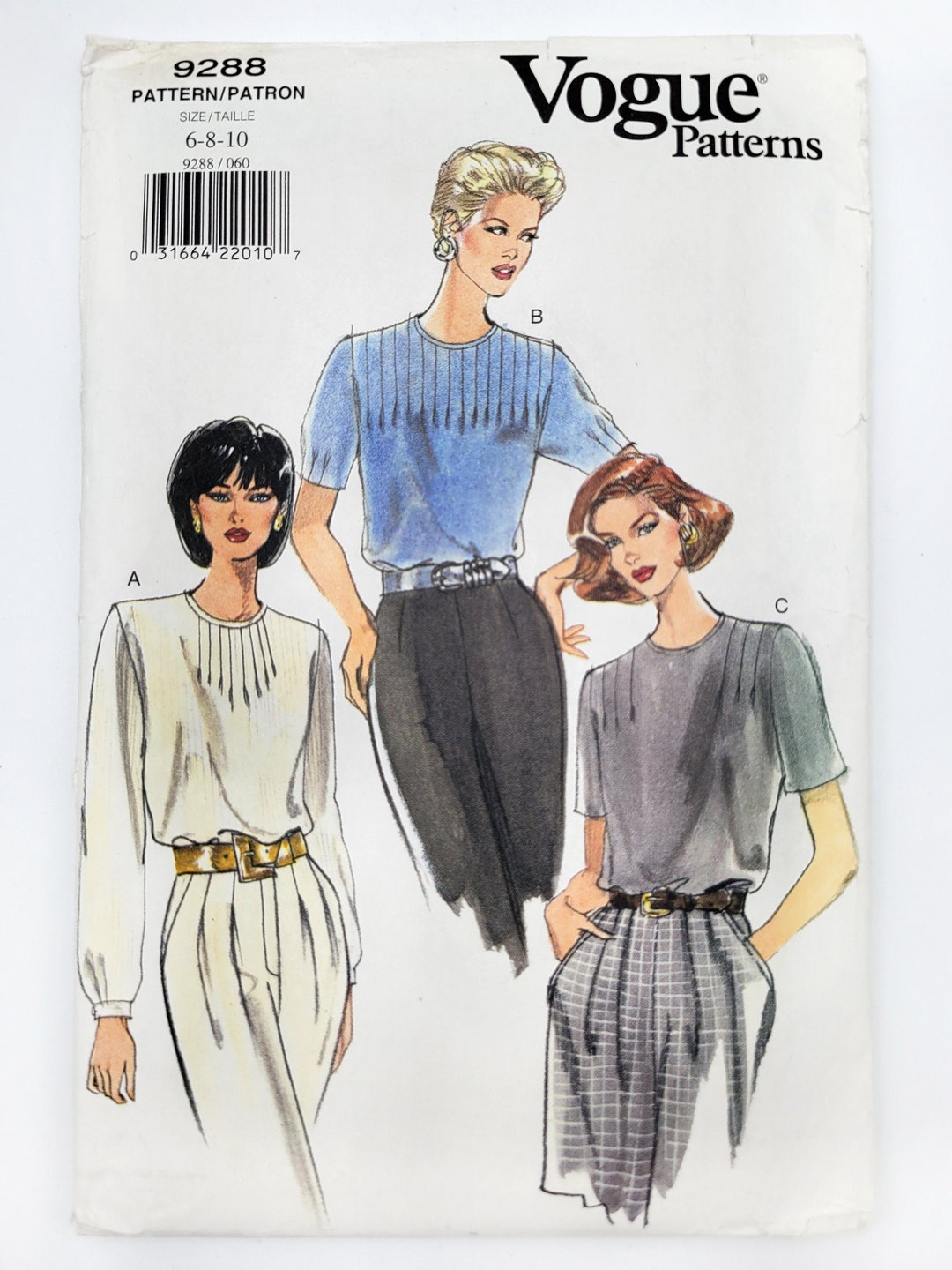 Vogue Sewing Pattern 9288, Easy to Sew, Vintage Pattern, Misses' Blouse ...