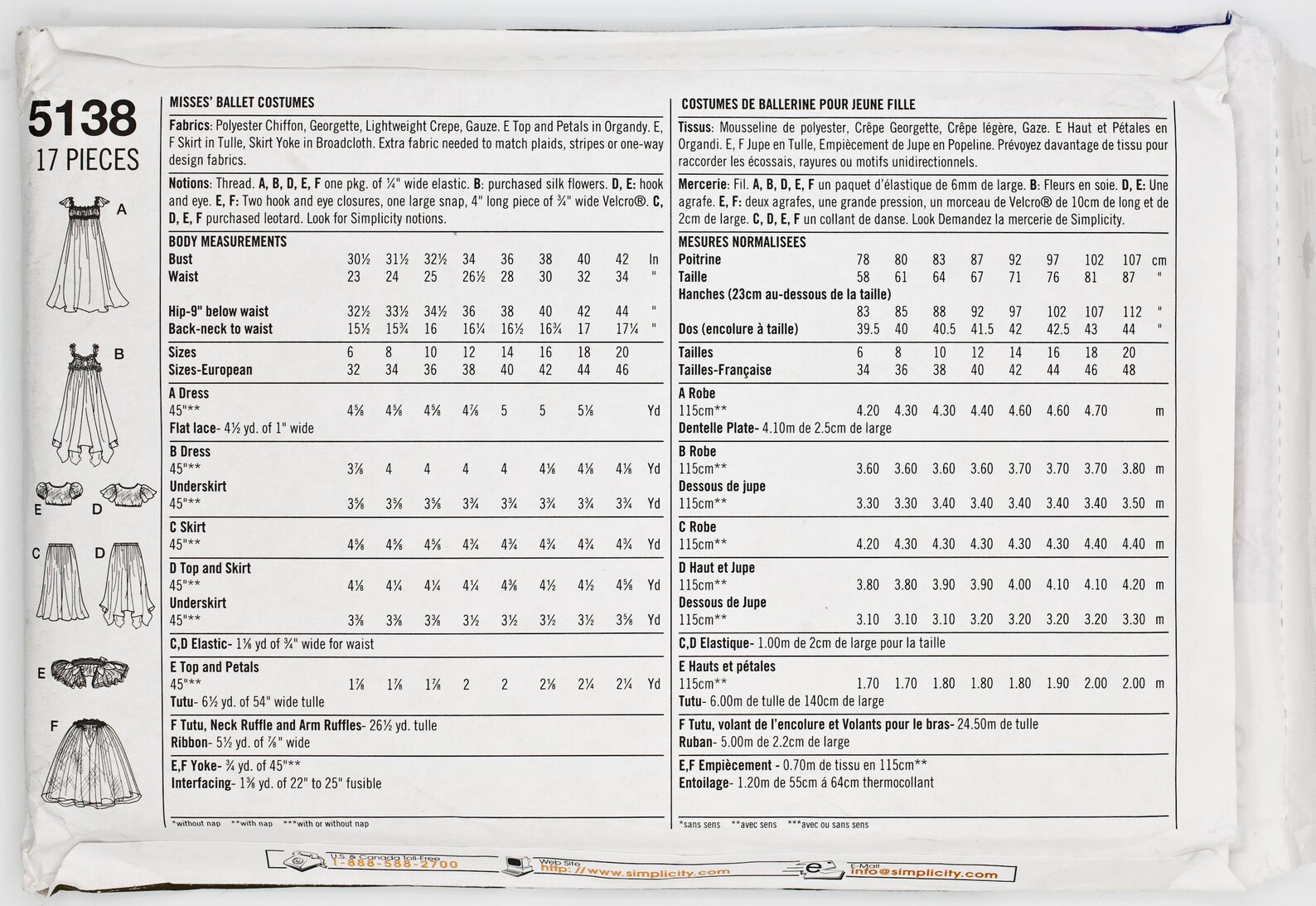 Simplicity Costumes Sewing Pattern 5138, Ballet Costumes for Adults ...