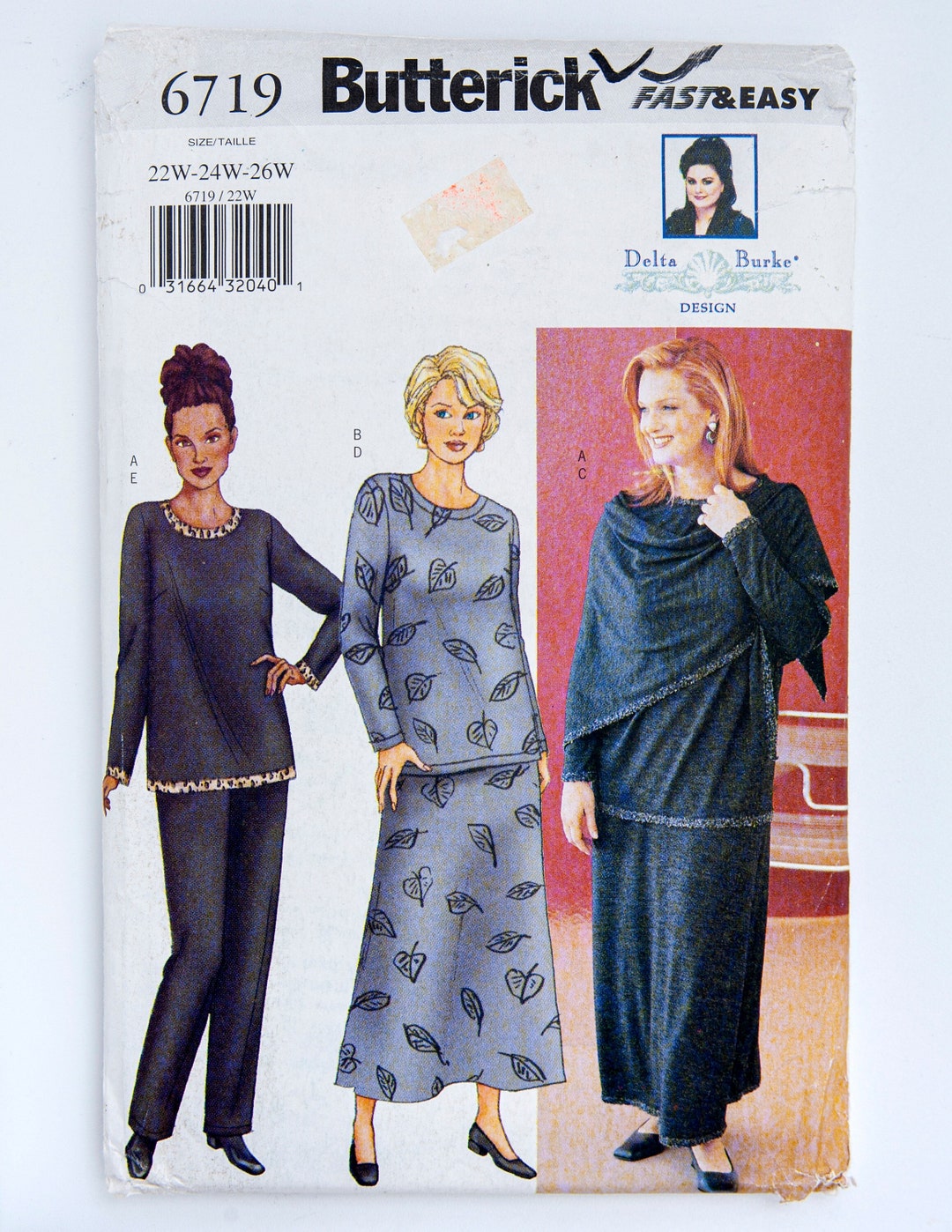 Butterick Sewing Pattern 6719, Women's Top, Pants, Skirt, Wrap, Vintage ...