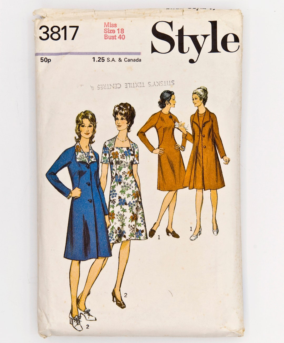 Style Sewing Pattern 3817, Vintage Pattern, Misses' Coat, Dress, Size ...