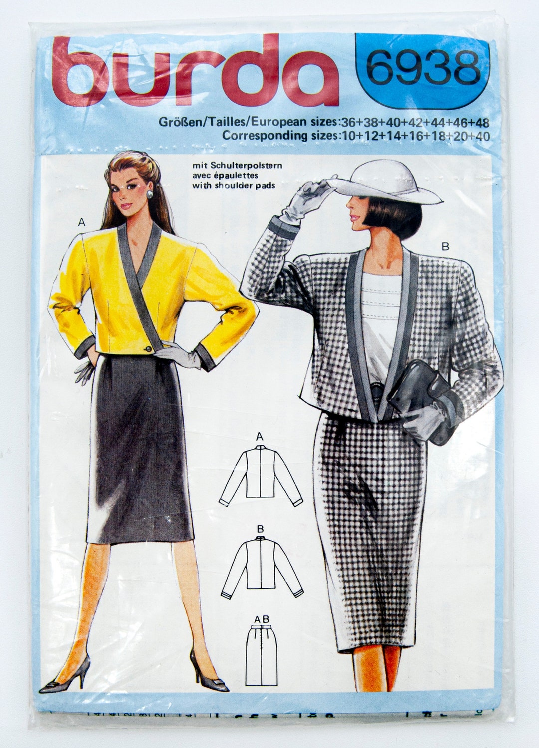 Burda Sewing Pattern 6938, Misses' Jacket, Skirt, Vintage Pattern, Size ...