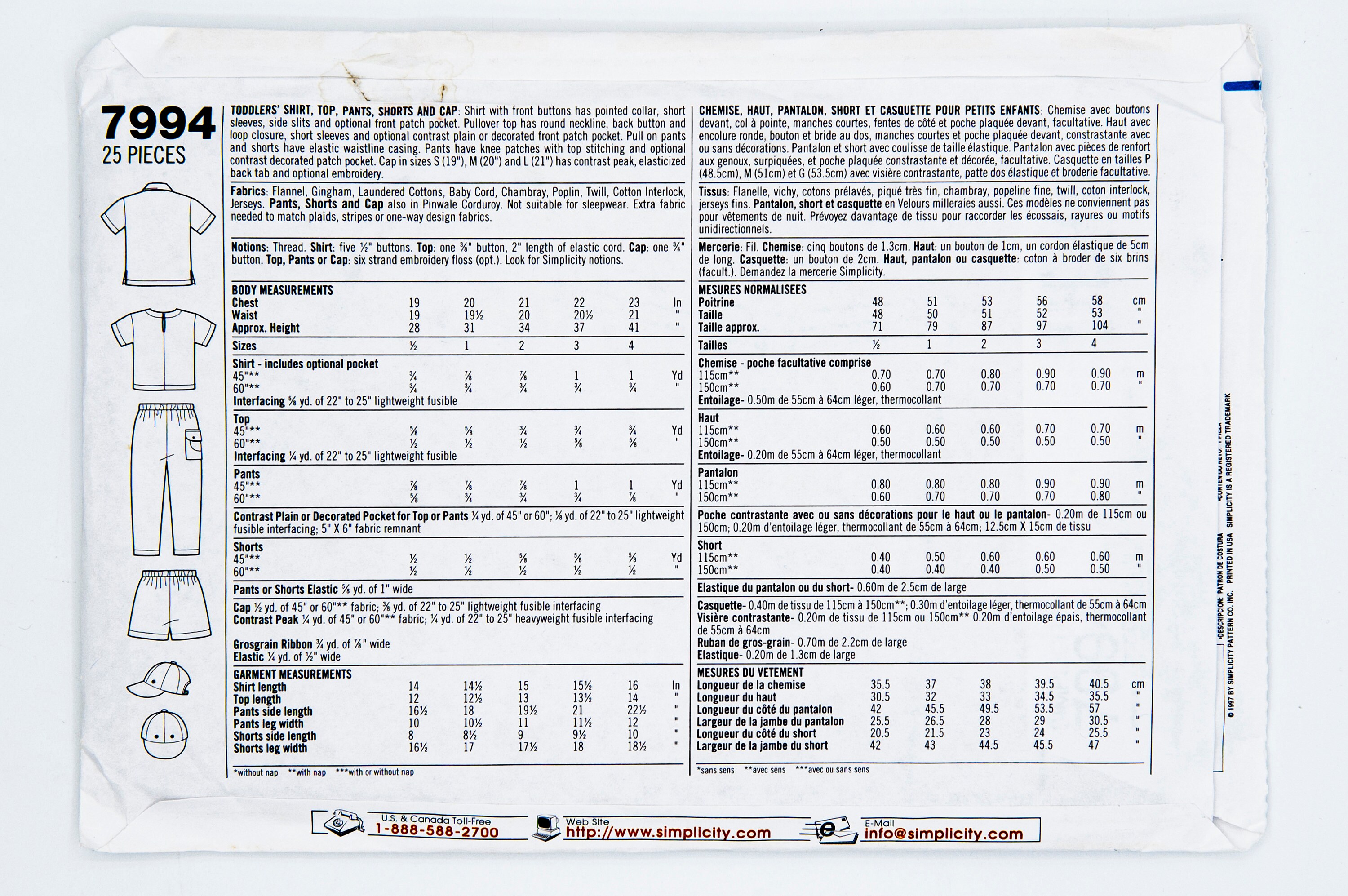 Simplicity Sewing Pattern 7994, Children's Shirt, Top, Pants, Shorts ...