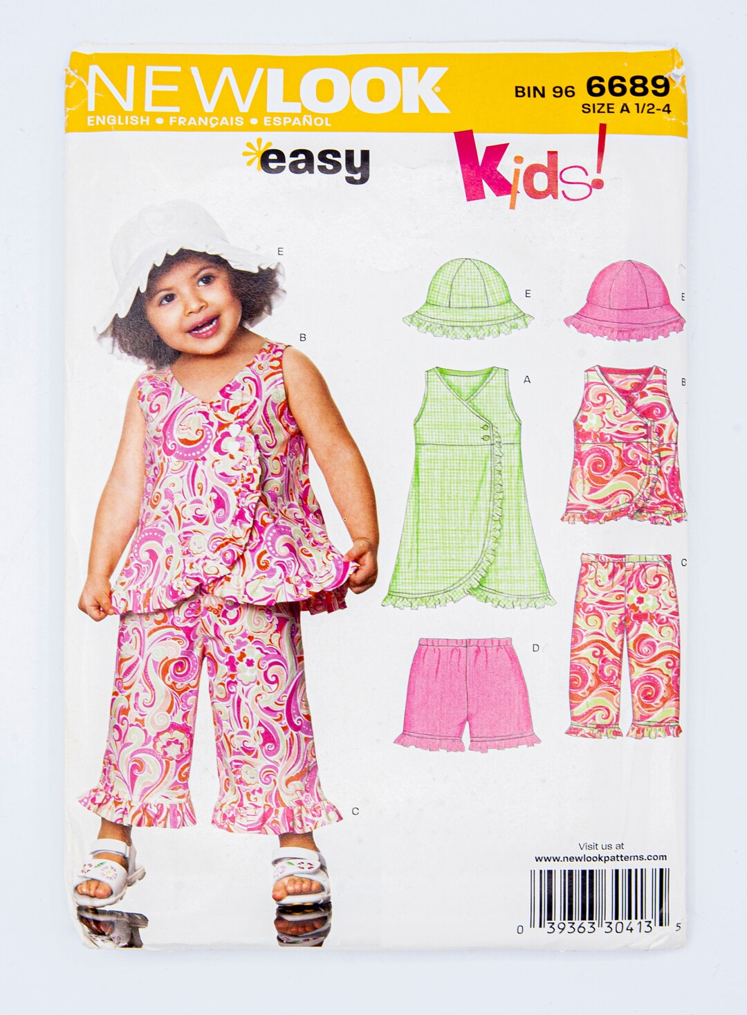 New Look Sewing Pattern 6689, Toddlers' Dress, Top, Shorts, Pants, Hat ...