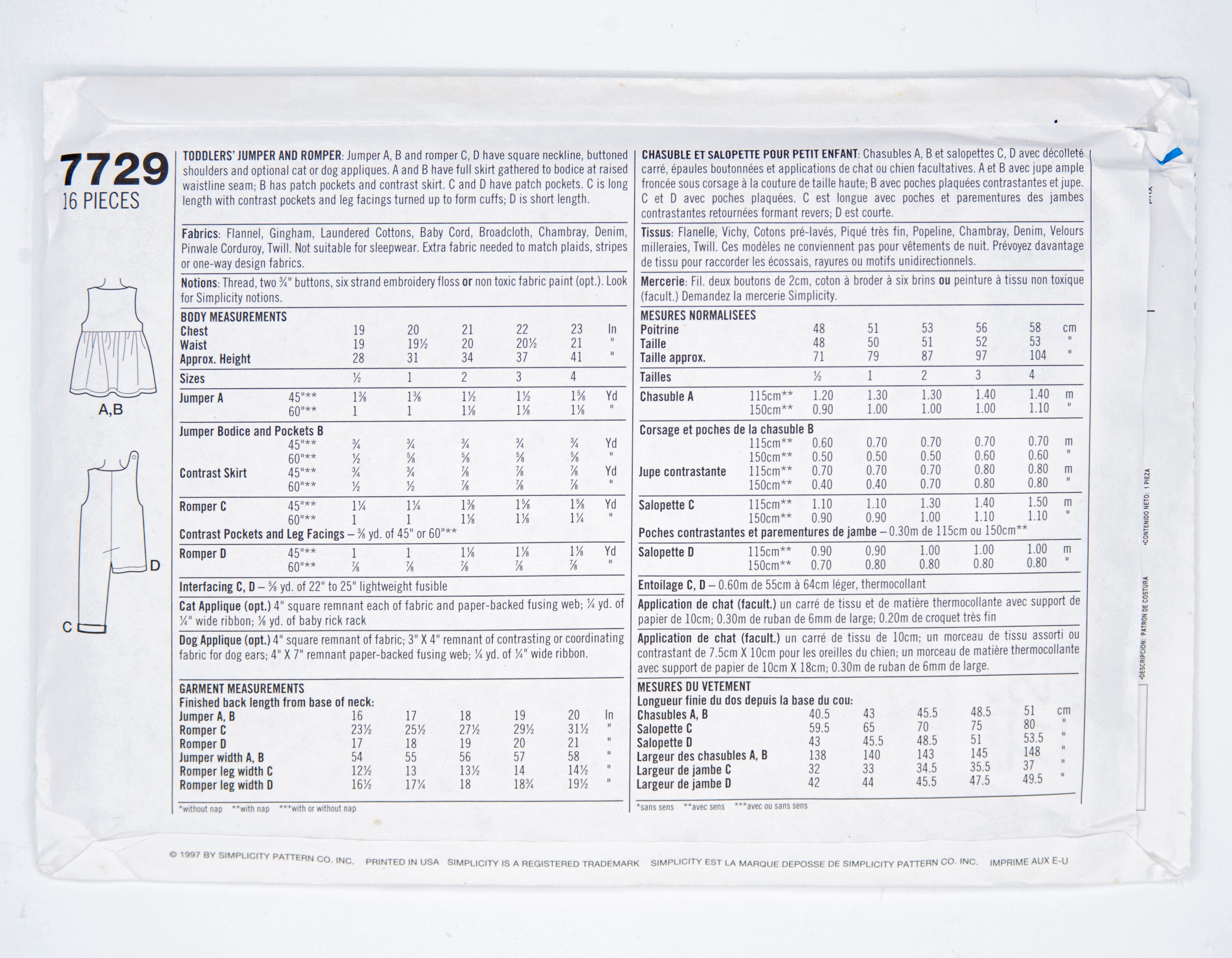 Simplicity Sewing Pattern 7729, Vintage Pattern, Easy to Sew, Toddlers ...