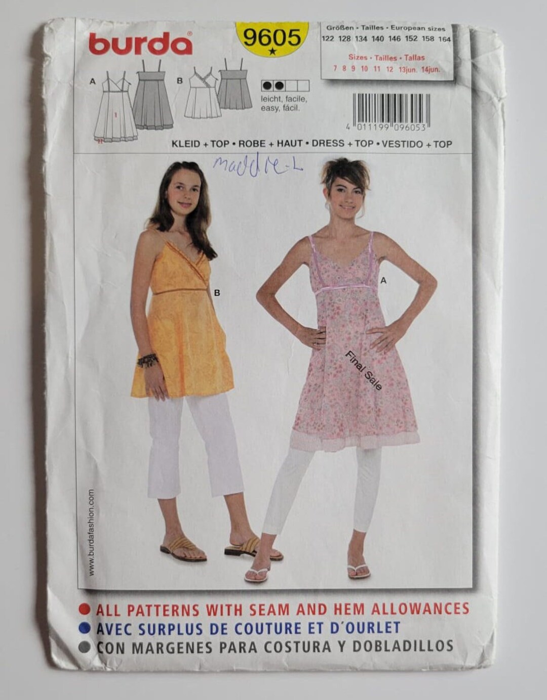 Burda Sewing Pattern 9605, Kids' /teens' Dress, Top, Sizes 7-14 (122 ...