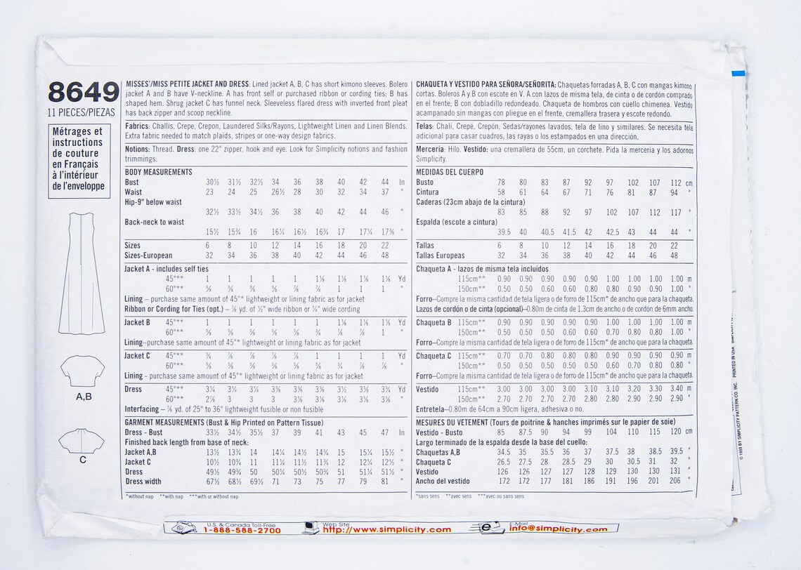 Simplicity Sewing Pattern 8649 Misses' Jacket Dress | Etsy