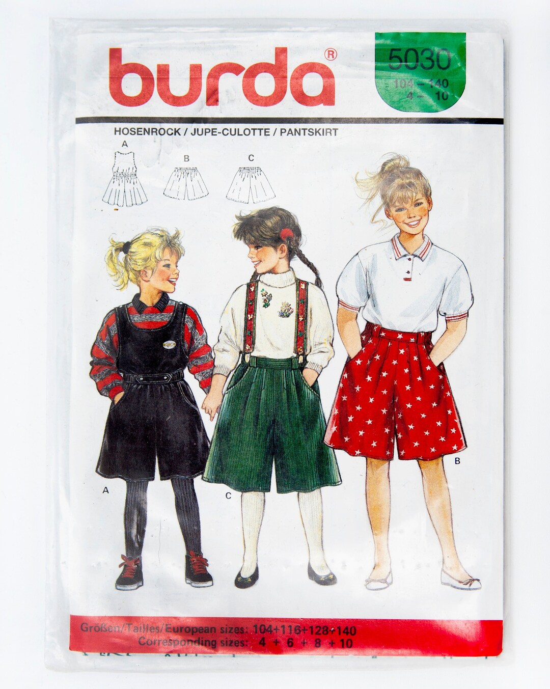 Burda Sewing Pattern 5030, Child's Pantskirt, Shorts, Vintage Pattern ...