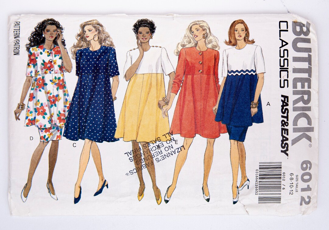 Butterick Sewing Pattern 6012, Misses' Dress, Tunic, Skirt, Easy to Sew ...