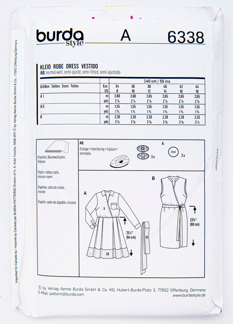 Burda Sewing Pattern 6338, Misses' Dress, Size 8-18, UNCUT factory ...