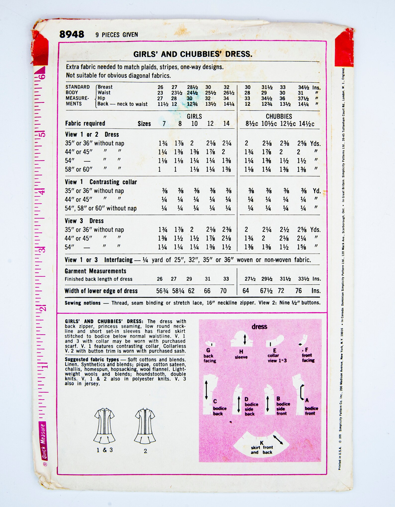 Simplicity Sewing Pattern 8948, Vintage Pattern, Girls' and Chubbies ...