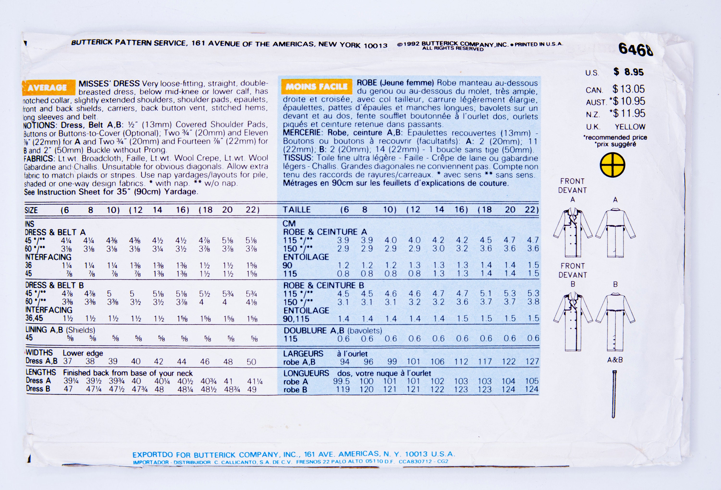 Butterick Sewing Pattern 6468 Vintage Pattern Misses' - Etsy