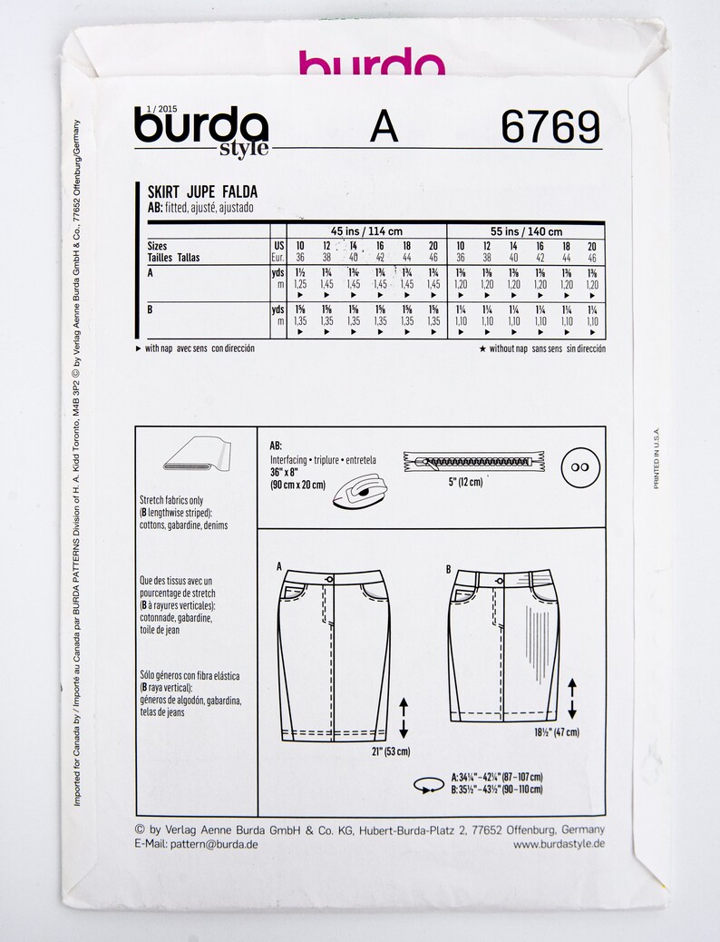 Burda Sewing Pattern 6769, Misses' Skirt, Size 10-20, UNCUT factory ...