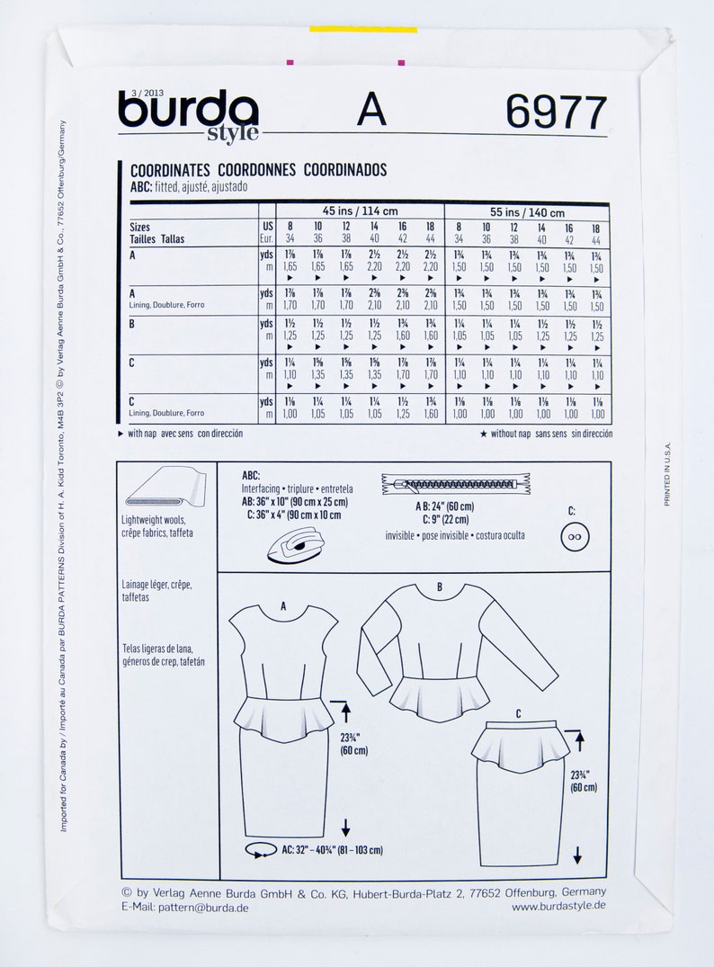 Burda Sewing Pattern 6977, Misses' Dress, Top, Skirt, Burda Style, Size ...