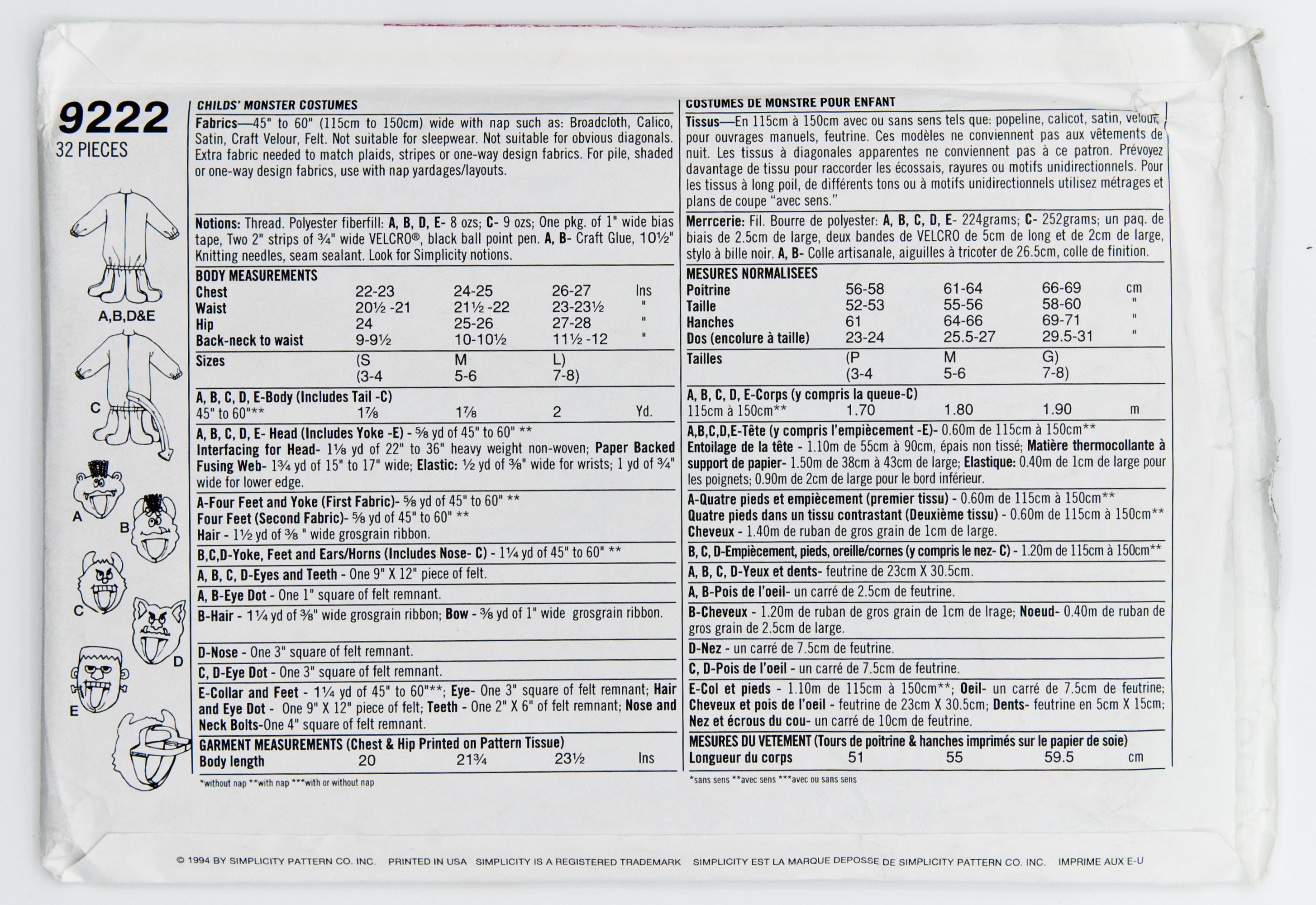 Simplicity Costumes Sewing Pattern for Kids 9222 Halloween - Etsy UK