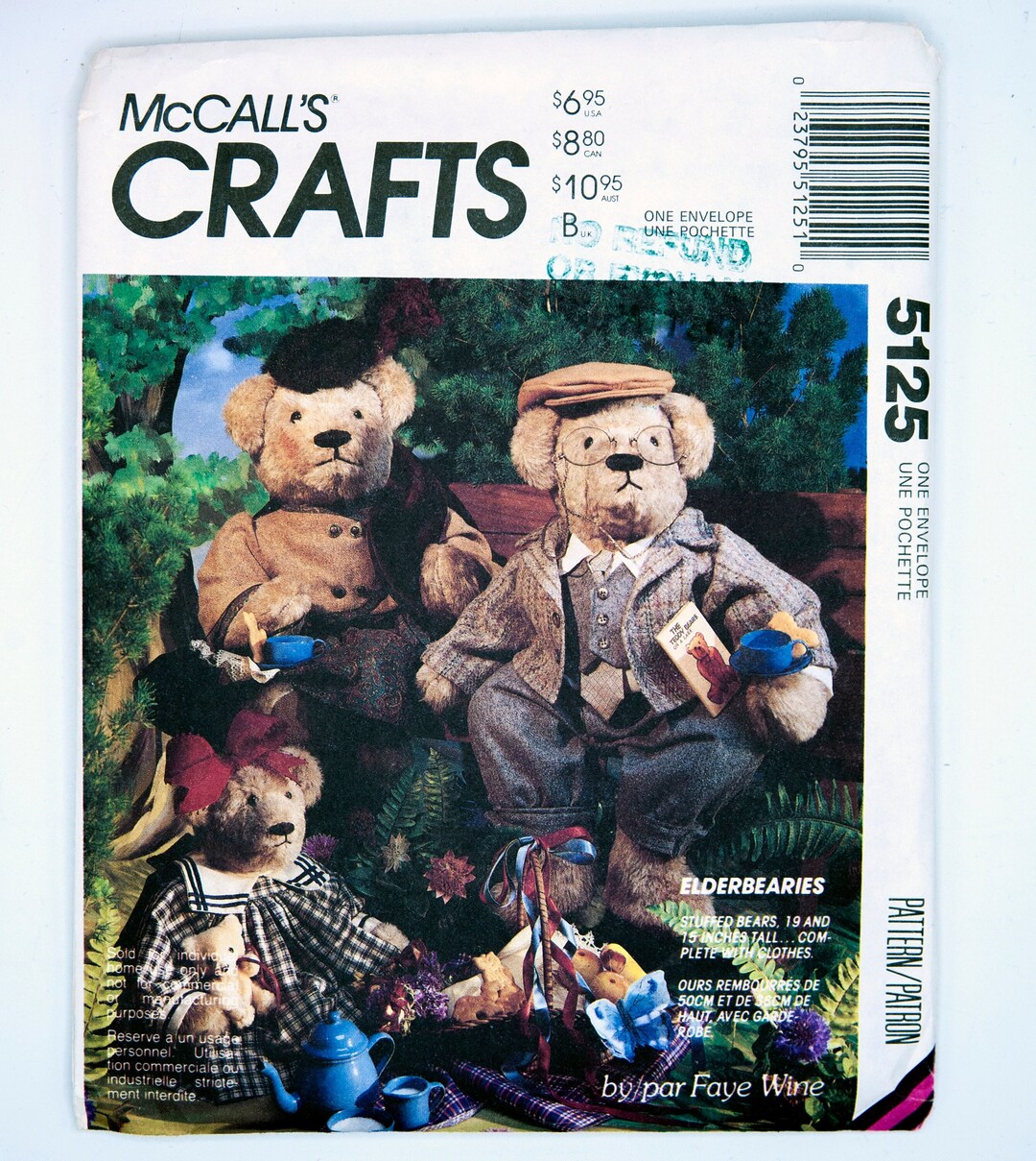 Mccall's Crafts Sewing Pattern 5125, Bear Dolls, Clothes and Bag ...