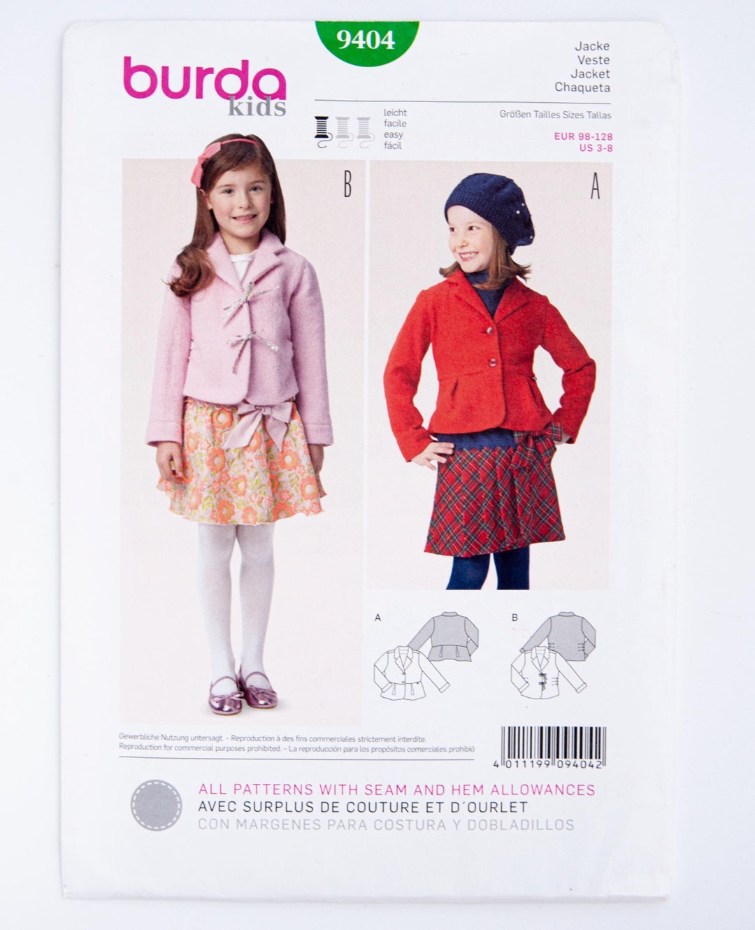 Burda Kids Sewing Pattern 9404, Child's/ Girls' Autumn Jacket, Size 3-8 ...