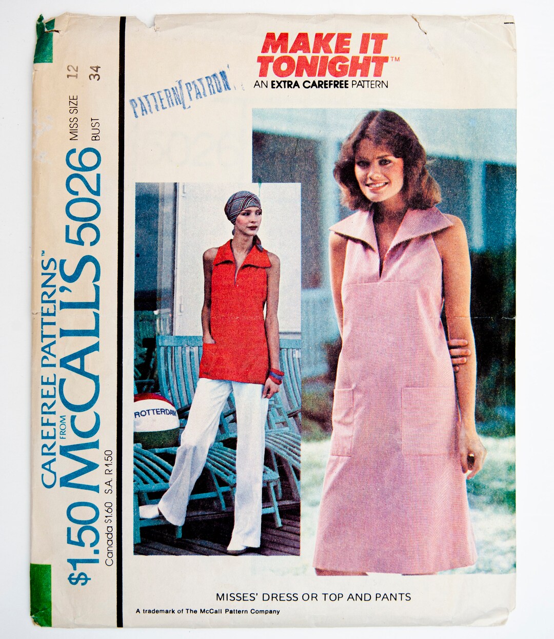 Mccall's Sewing Pattern 5026, Misses' Dress, Top, Pants, Vintage Pattern, Size 12, Bust 34 ...