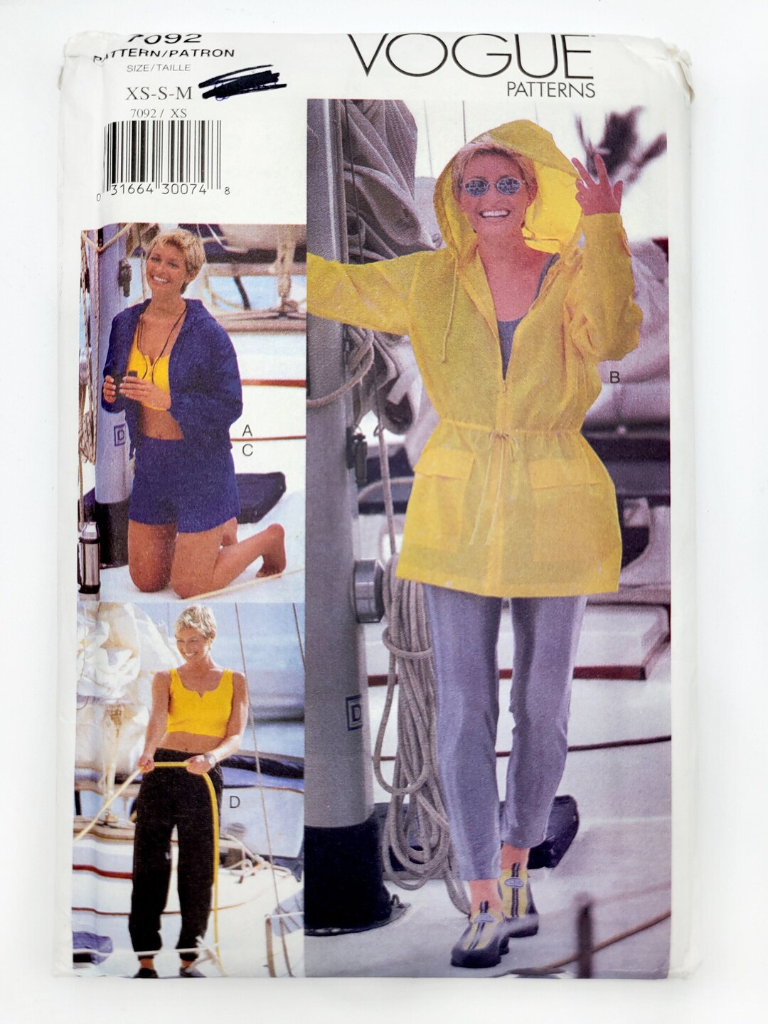 Vogue Sewing Pattern 7092, Vintage Pattern, Misses' Jacket, Top, Shorts, Pants, Unitard, Size XS ...
