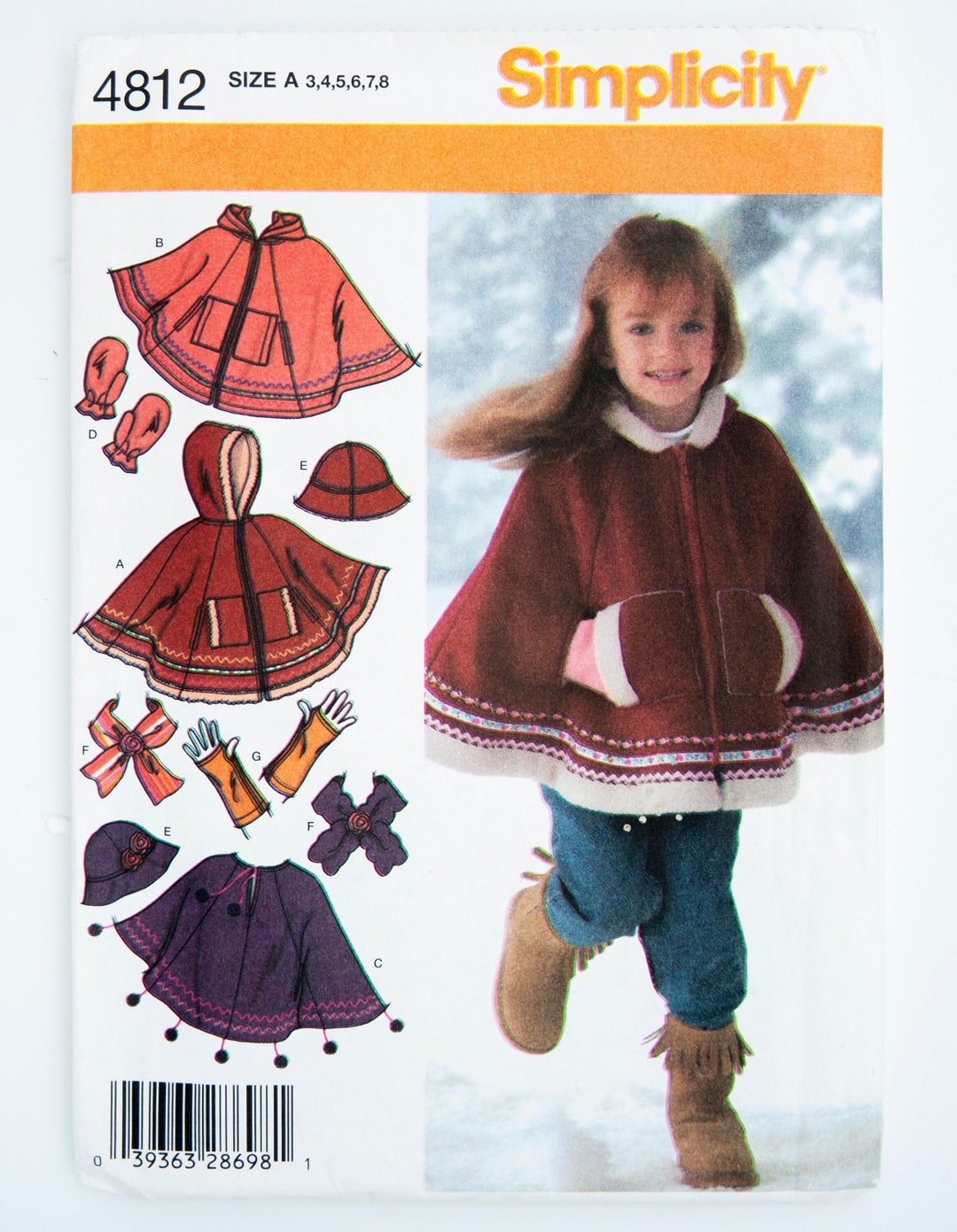 Simplicity Sewing Pattern 4812, Child's Poncho, Hat, Scarf, Arm Warmers ...