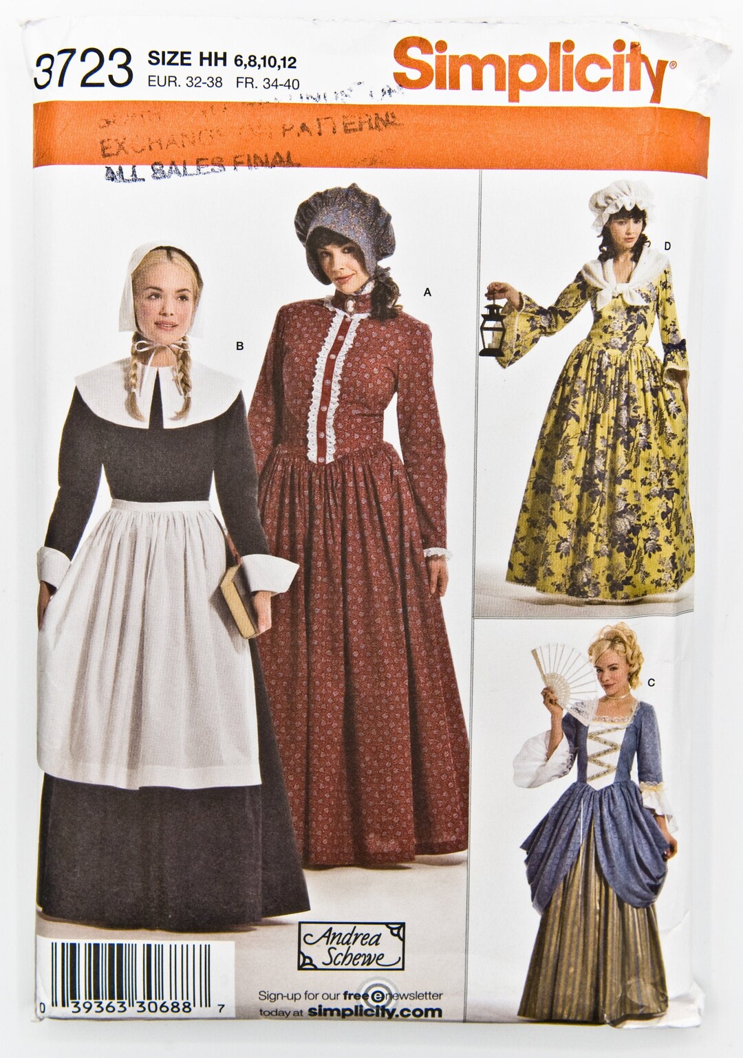 Simplicity Costume Sewing Pattern 3723, Renaissance Dress, Hat ...