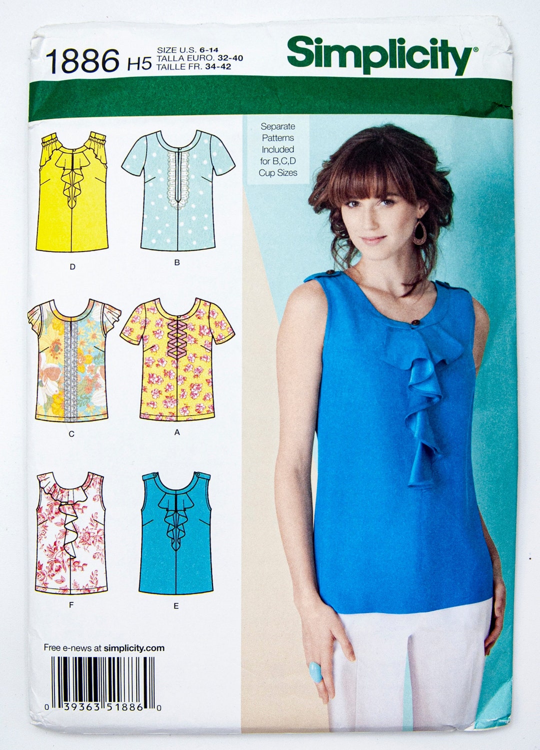 Simplicity Sewing Pattern 1886, Misses' Top, Size 6-14, UNCUT (factory Folded), Year 2012 - Etsy