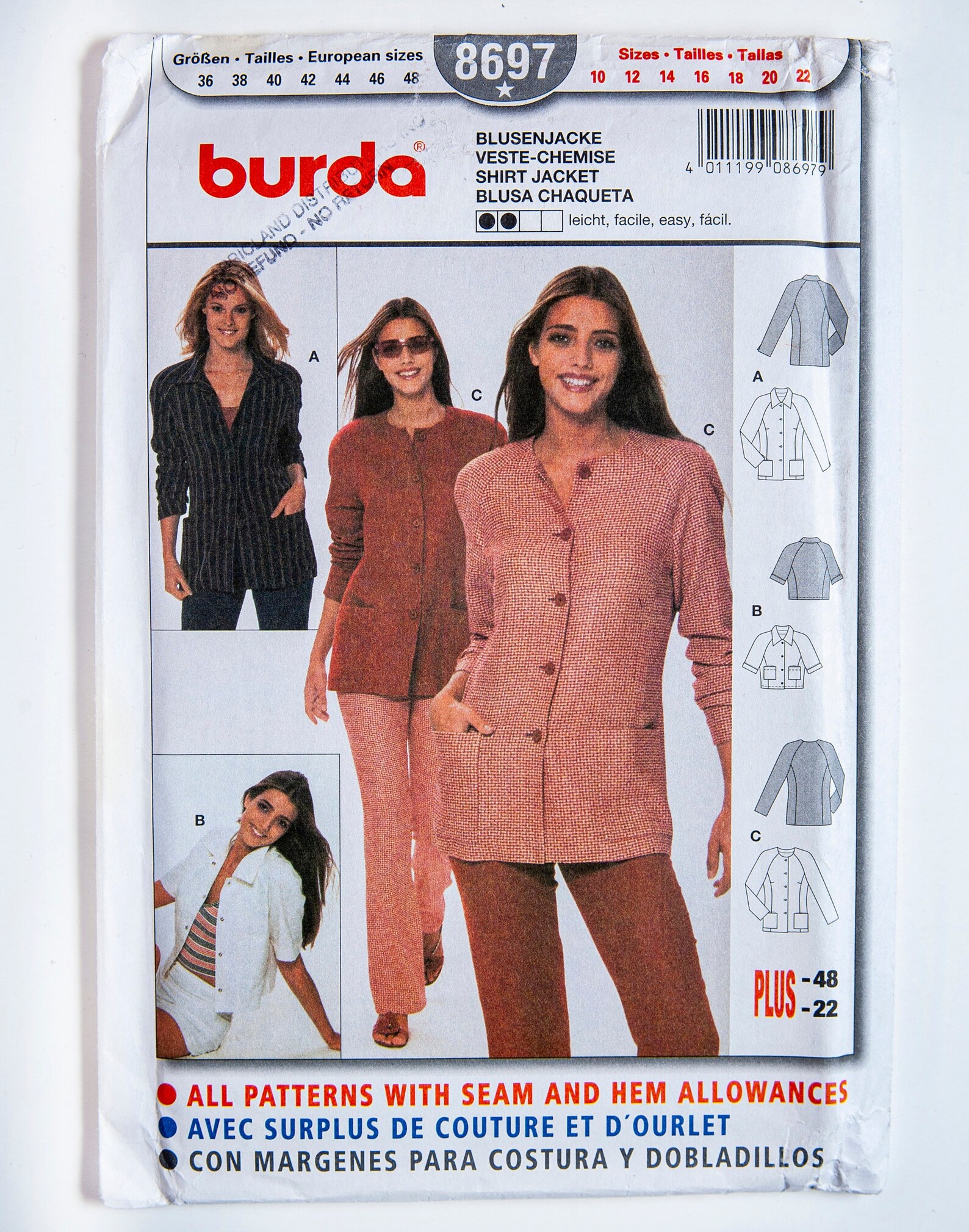 Burda Sewing Pattern 8697 Misses' Jacket Shirt Blouse - Etsy