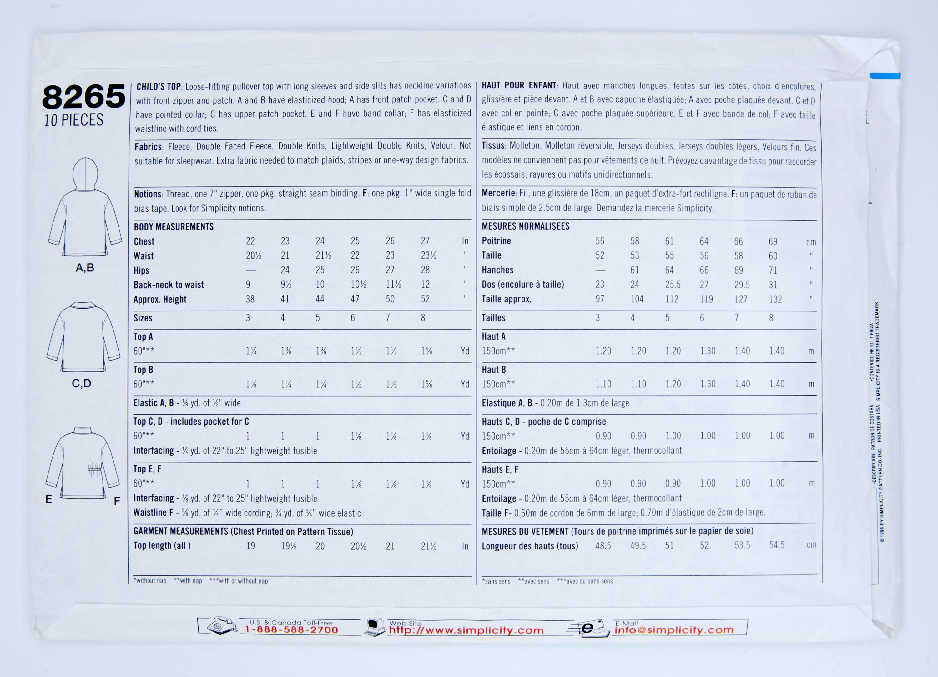 Simplicity Sewing Pattern 8265, Child's Top, Easy to Sew, Vintage ...