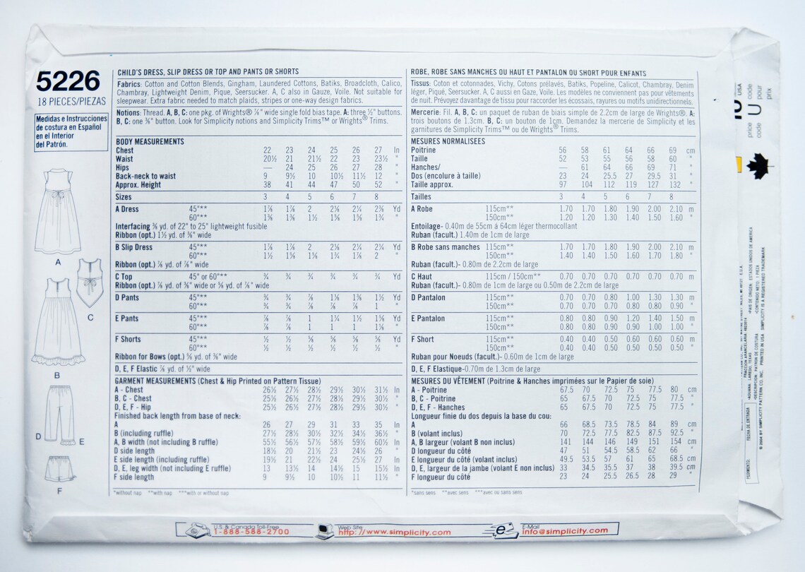 Simplicity Sewing Pattern 5226, Child's Dress, Slip Dress, Top, Pants ...