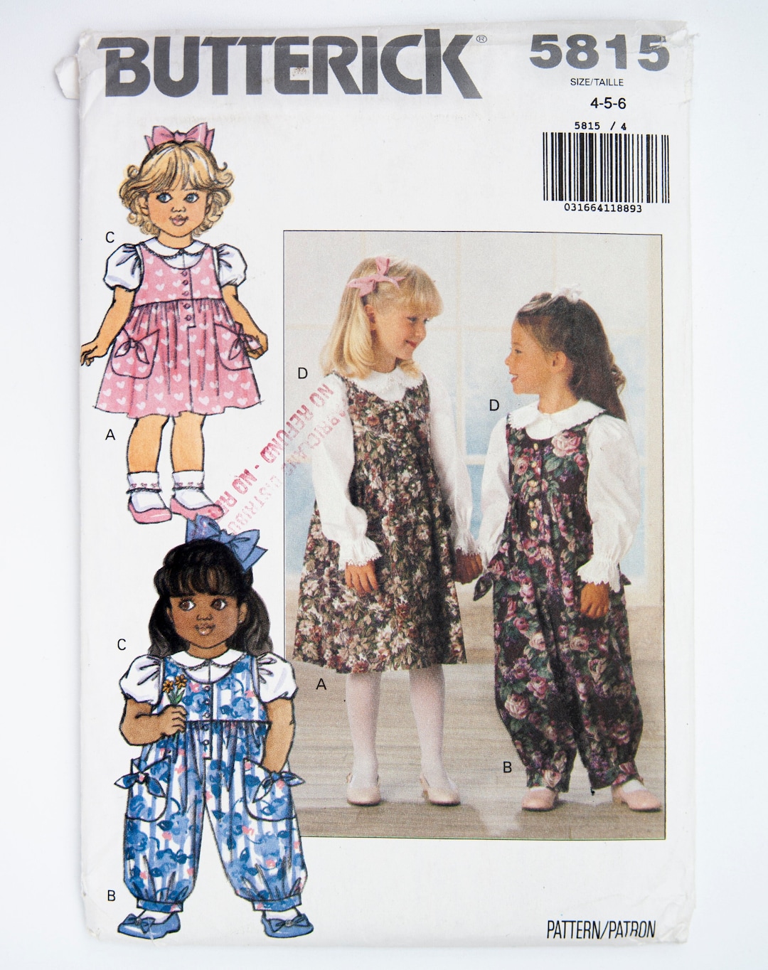 Butterick Sewing Pattern 5815, Vintage Girl's Dress, Jumper, Jumpsuit ...
