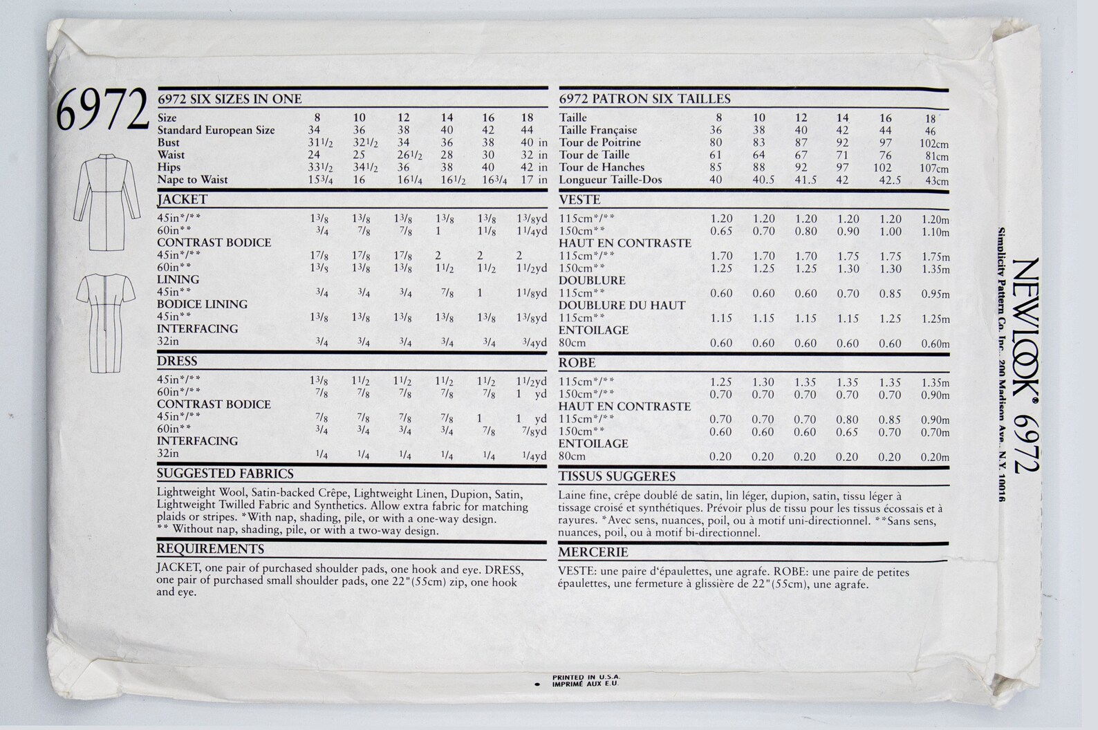 New Look Sewing Pattern 6972, Misses' Jacket, Dress, Vintage Pattern ...