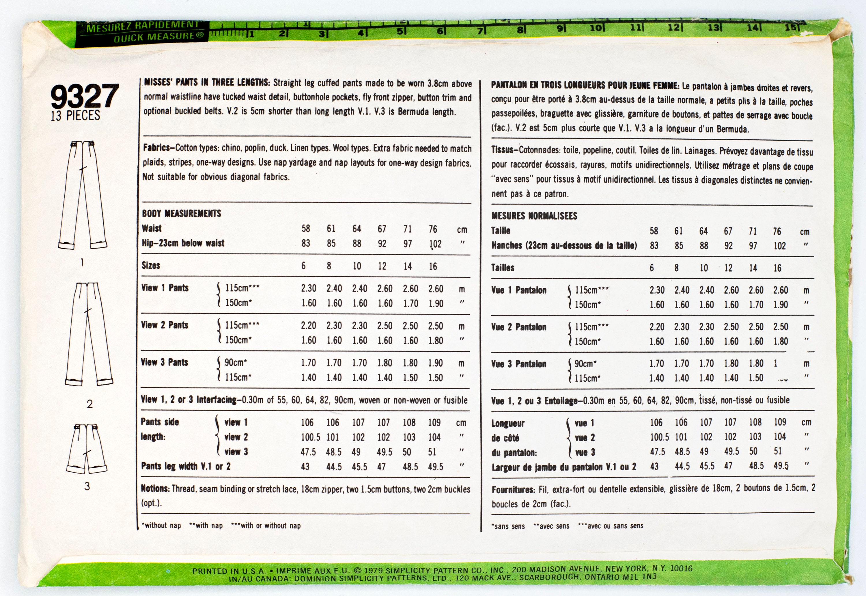 Simplicity Sewing Pattern 9327 Misses' Pants Shorts - Etsy