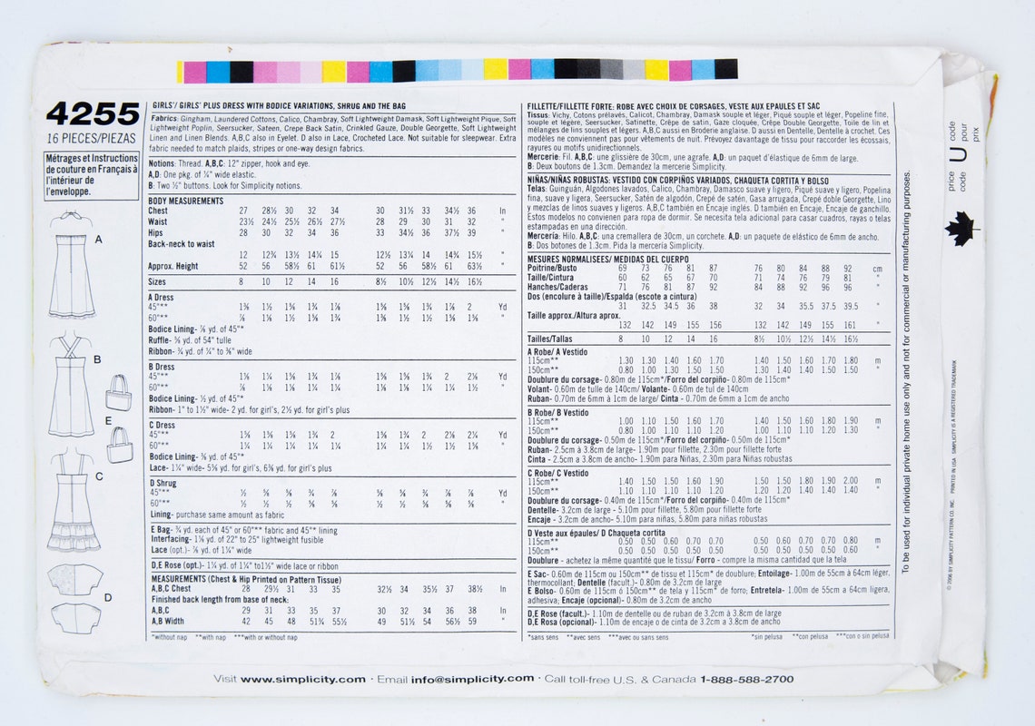 Simplicity Sewing Pattern 4255, Girls' Dress, Shrug, Bag, Size Plus 8 ...