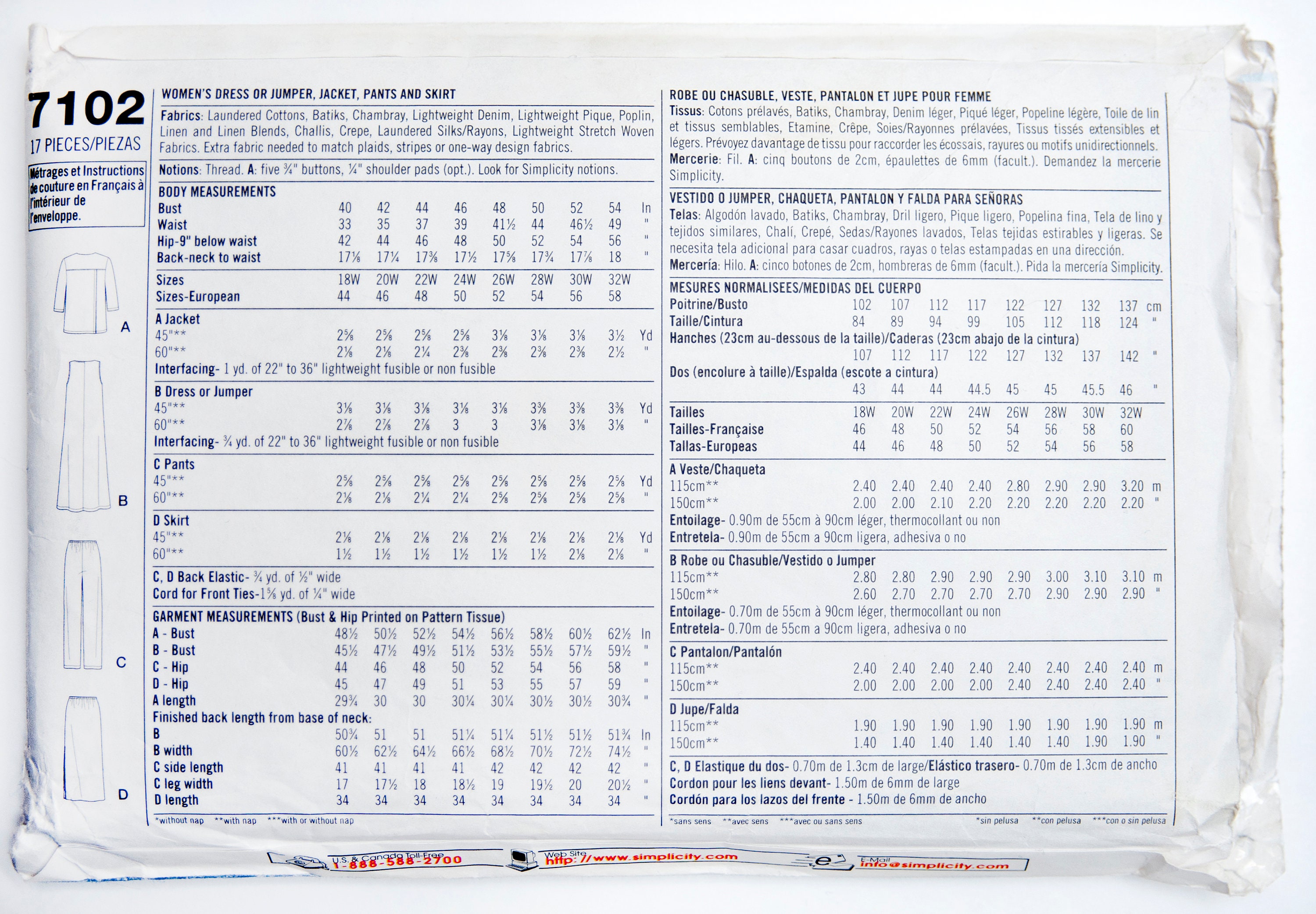 Simplicity Sewing Pattern 7102, Misses' Dress, Jumper, Jacket, Shirt ...