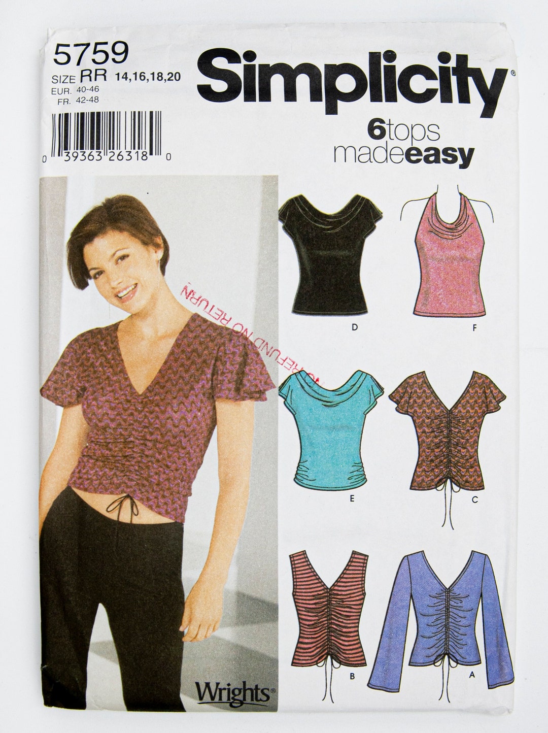 Simplicity Sewing Pattern 5759, Misses' Top, Easy to Sew, Size 6-12/14 ...