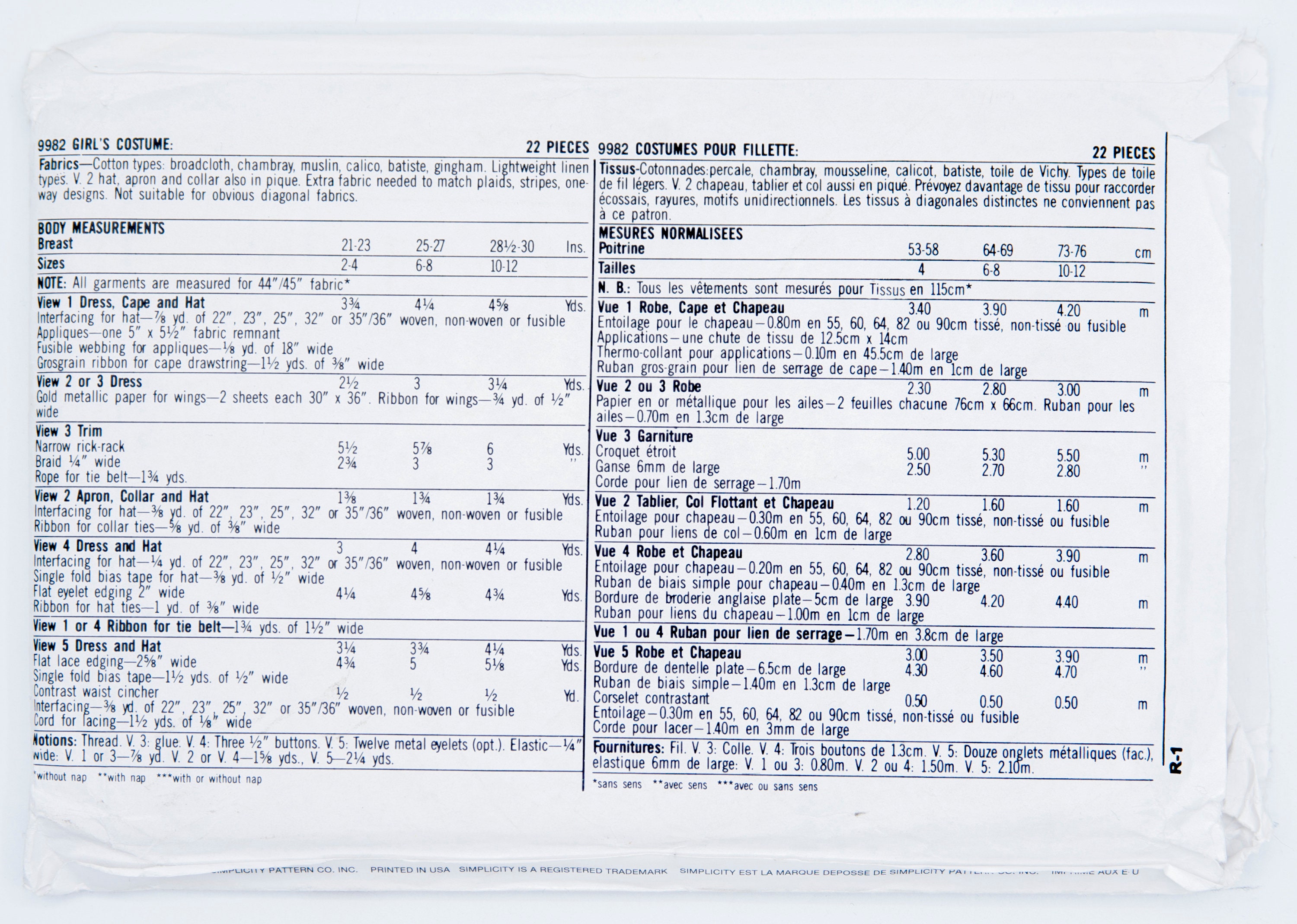 Simplicity Costumes Sewing Pattern 9982/ 0610, Kids' Country Style ...