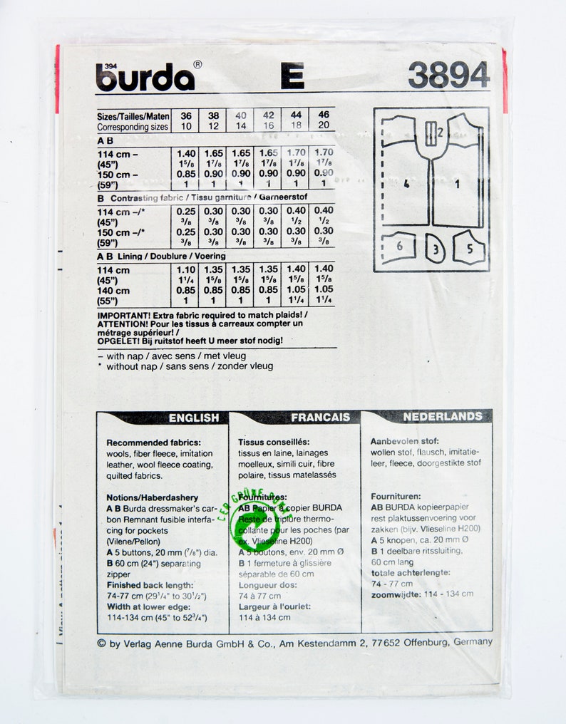 Burda Sewing Pattern 3894, Misses' Vest, Vintage Pattern, Size 10-12-14 ...