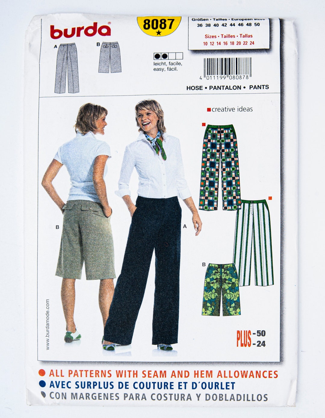 Burda Sewing Pattern 8087, Misses' Pants, Shorts, Size 10-24, UNCUT ...