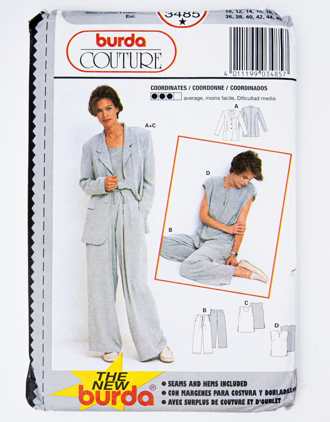 Burda Couture Sewing Pattern 3485, Vintage Pattern, Misses' Pants ...