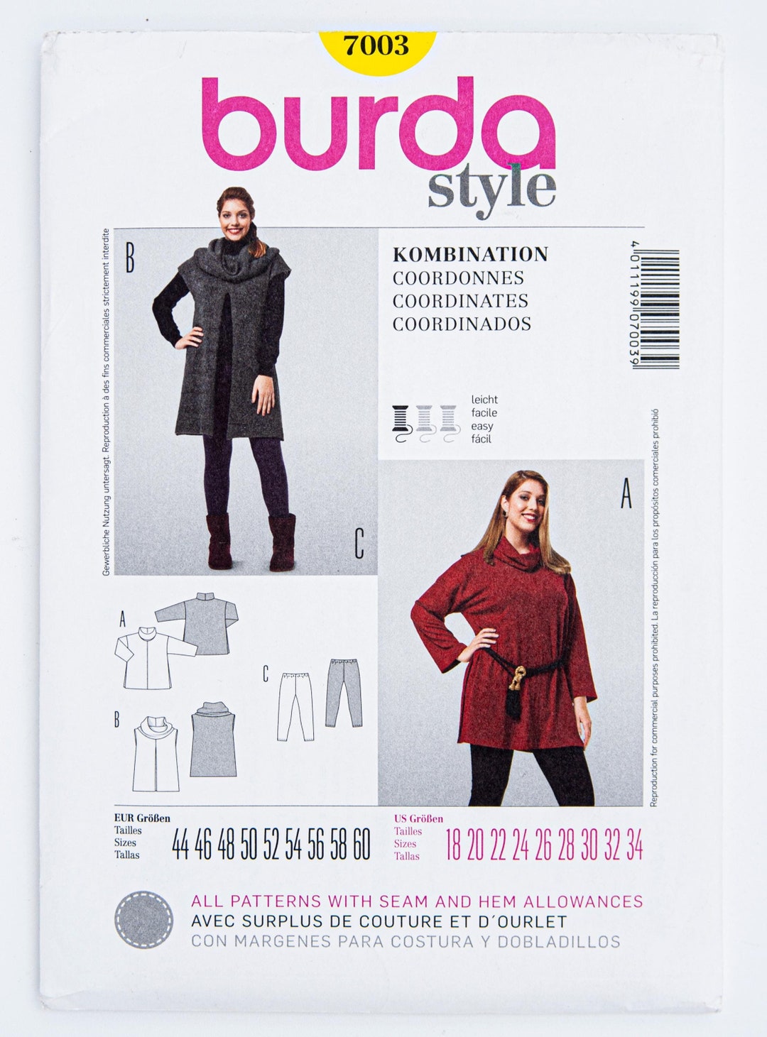 Burda Sewing Pattern 7003, Misses' Top, Vest, Parts, Burda Style, Plus ...