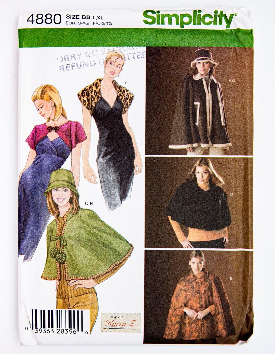 Simplicity Sewing Pattern 4880, Misses' Cape, Capelet, Shrug, Hat, Size ...