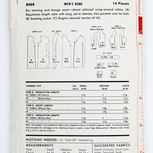 Butterick Sewing Pattern 8068, Vintage Pattern, Men's Robe, Size Large ...