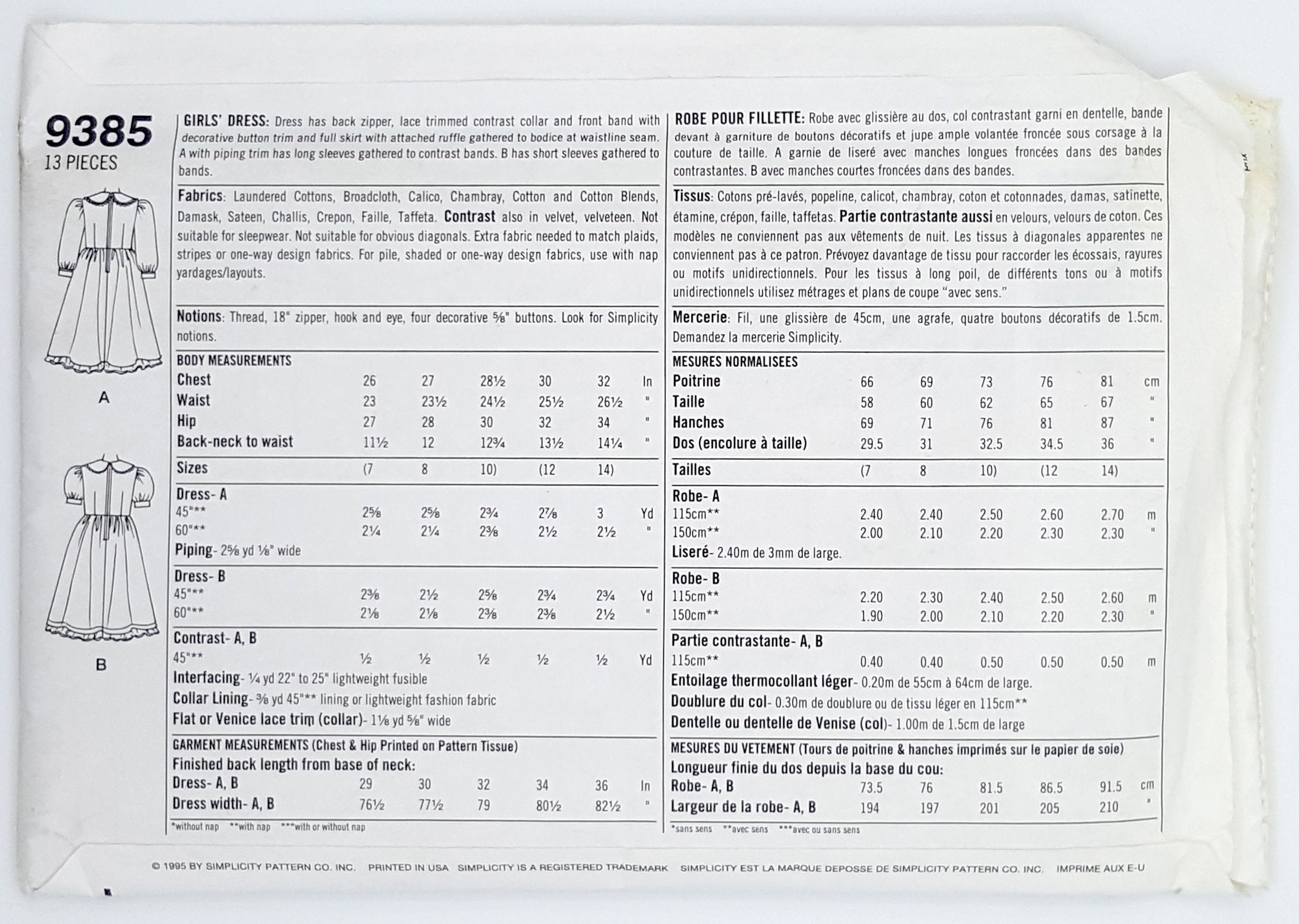 Simplicity Sewing Pattern 9385, Rare Editions, Girls' Dress, Vintage ...